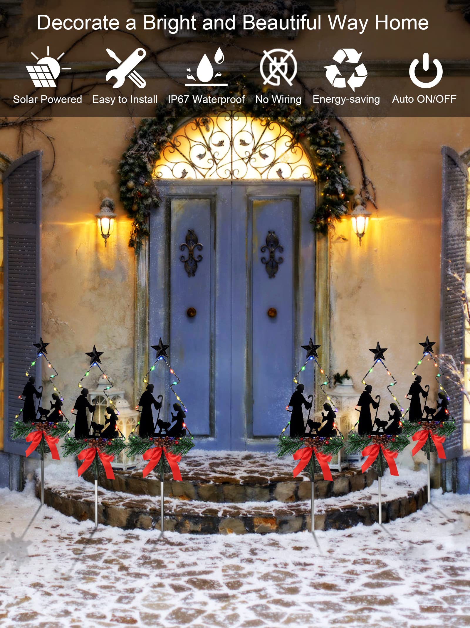 2 Pack Christmas Decorations Outdoor Solar Nativity Scene Silhouette ...