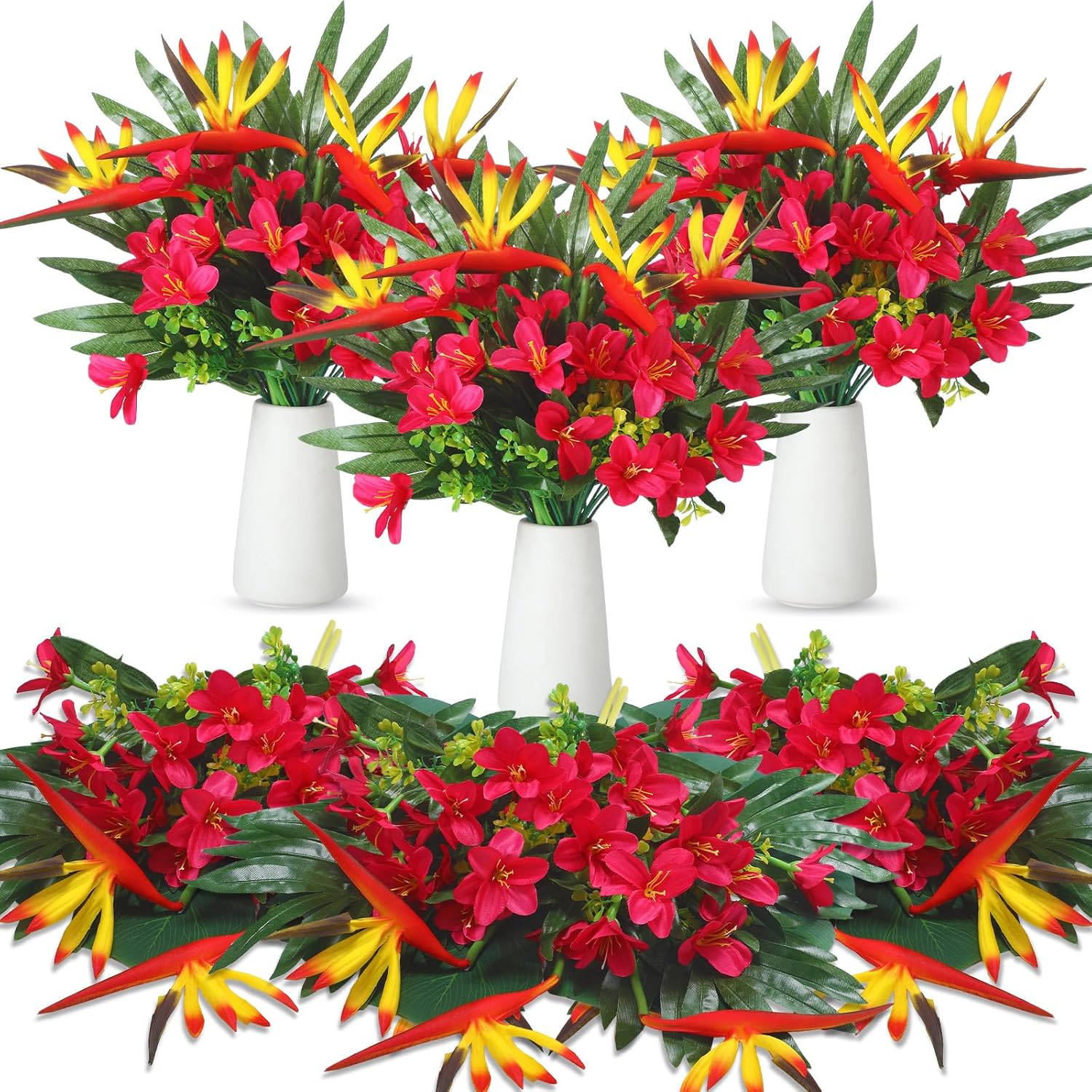 Amazon.com: Hotop 4 Set/ 16 Pcs Artificial Tropical Flower Bouquets ...