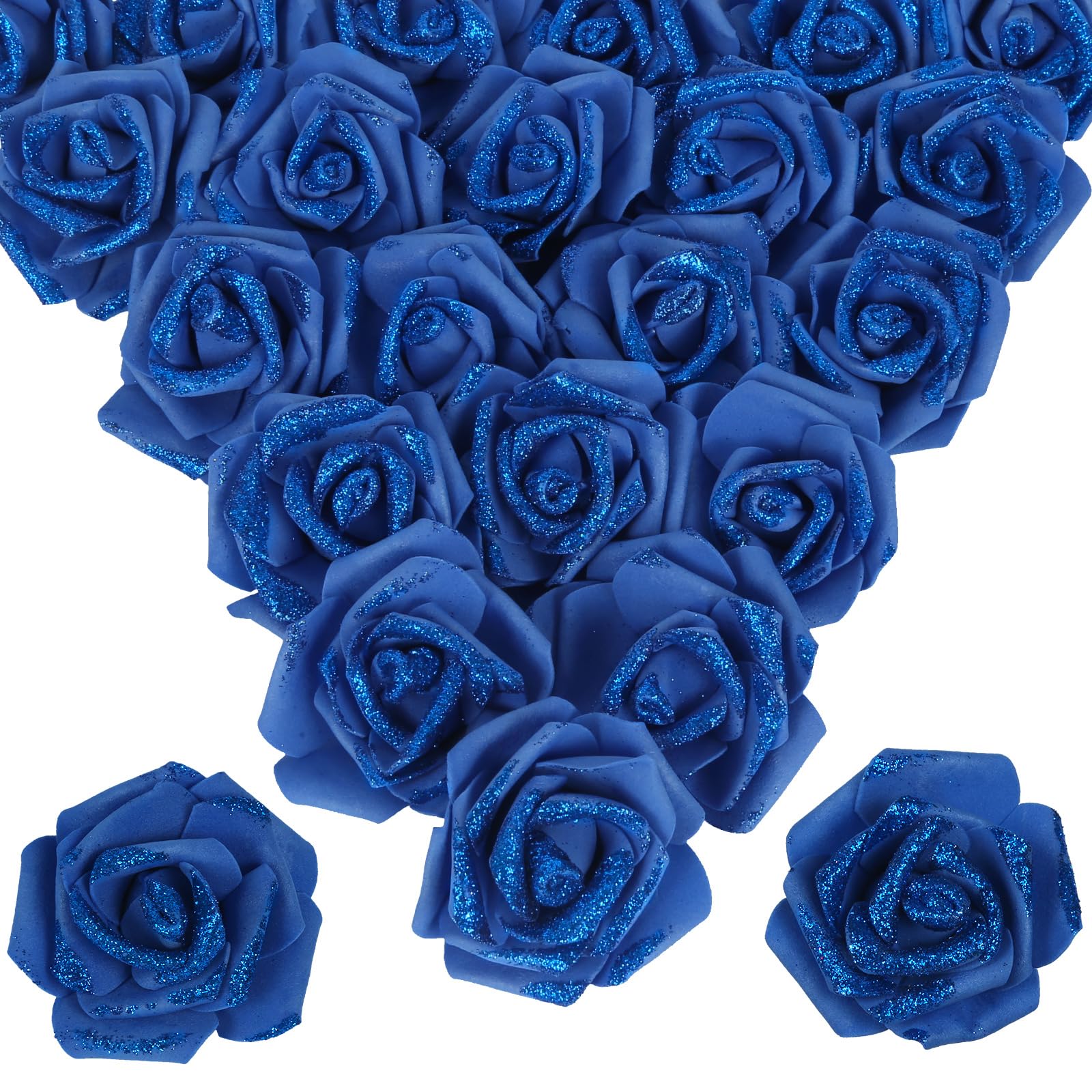 Amazon.com: ICBOX 100pcs Royal Blue Glitter Roses 2.56" Foam Roses ...