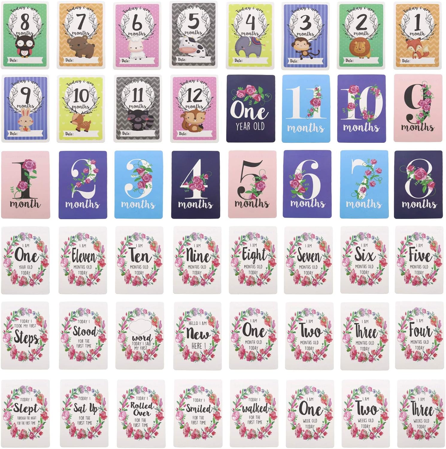 Amazon.com: Create idea 48pcs Baby Milestone Cards Monthly Moment Cards ...