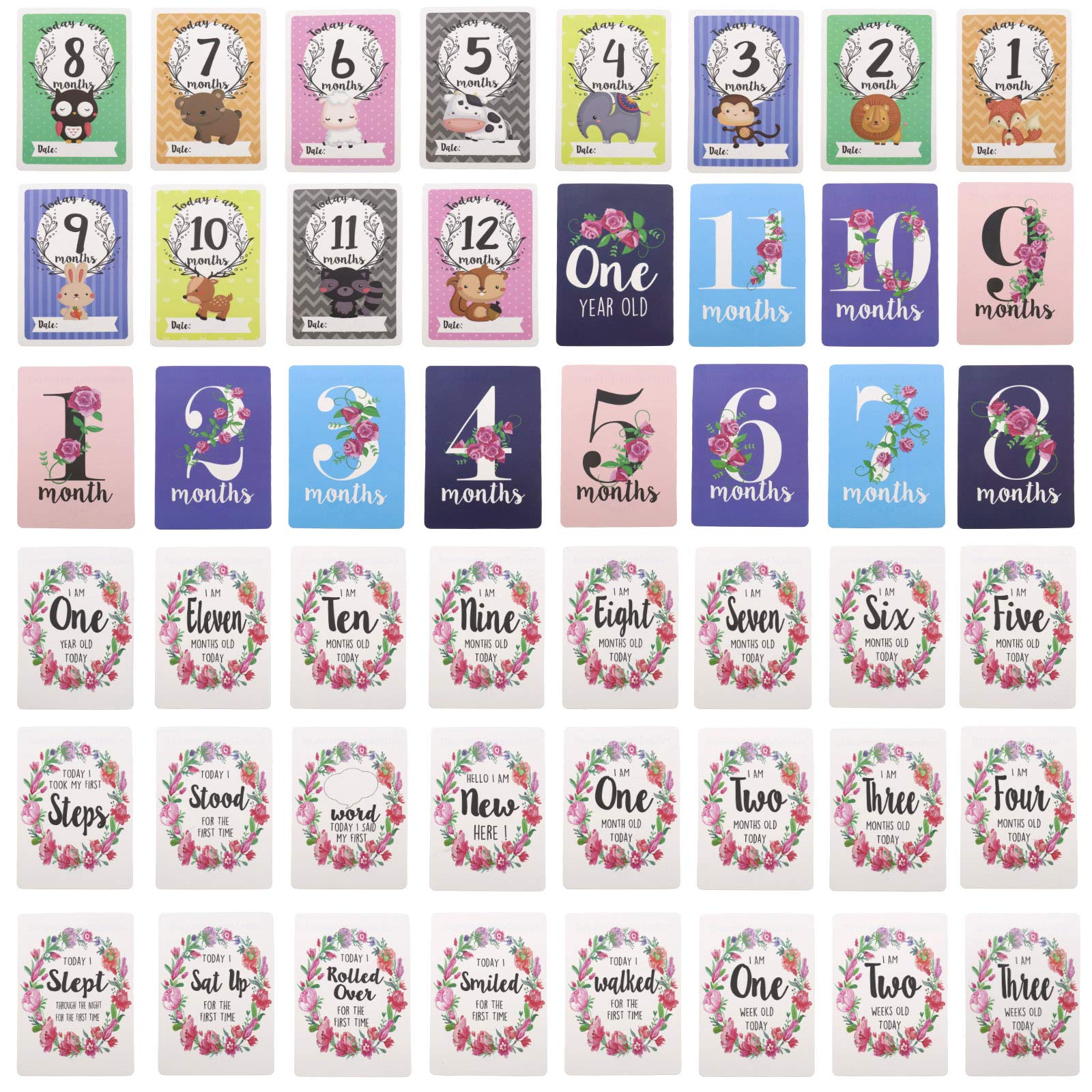 Amazon.com: Create idea 48pcs Baby Milestone Cards Monthly Moment Cards ...