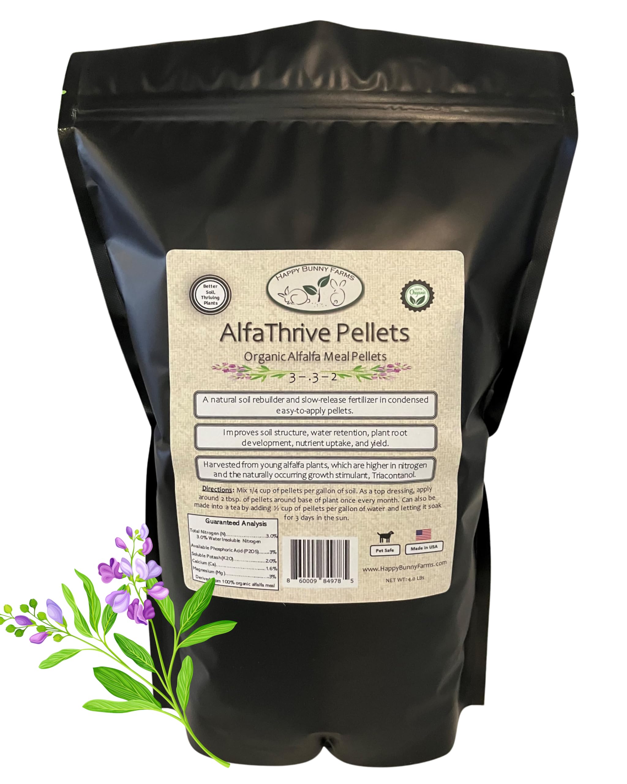 Amazon.com : Alfalfa Meal Pellets, Organic 4lbs, 3-.3-2 NPK. AlfaThrive ...