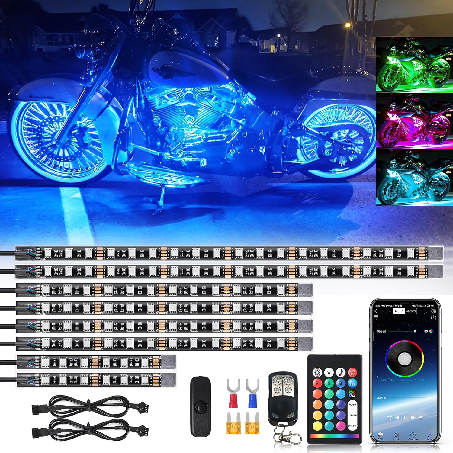 Amazon.com: ZONECONA 8PCS Segmented Motorcycle RGB LED Light Kits with ...