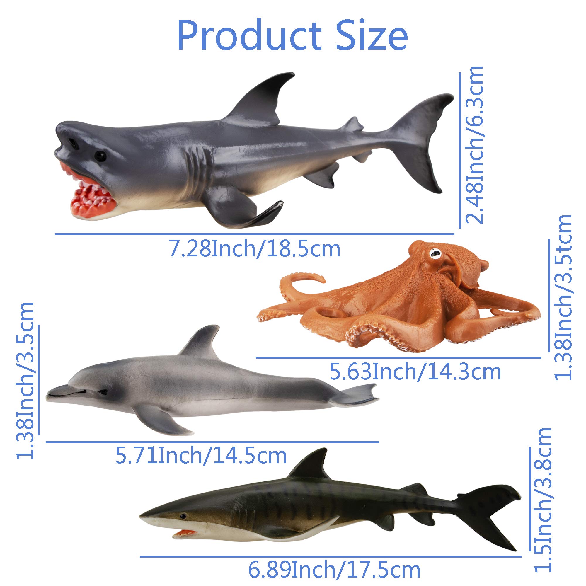 TOYMANY 8PCS 4-8" Large Sea Ocean Animals Figurines Bath Toy, Plastic ...