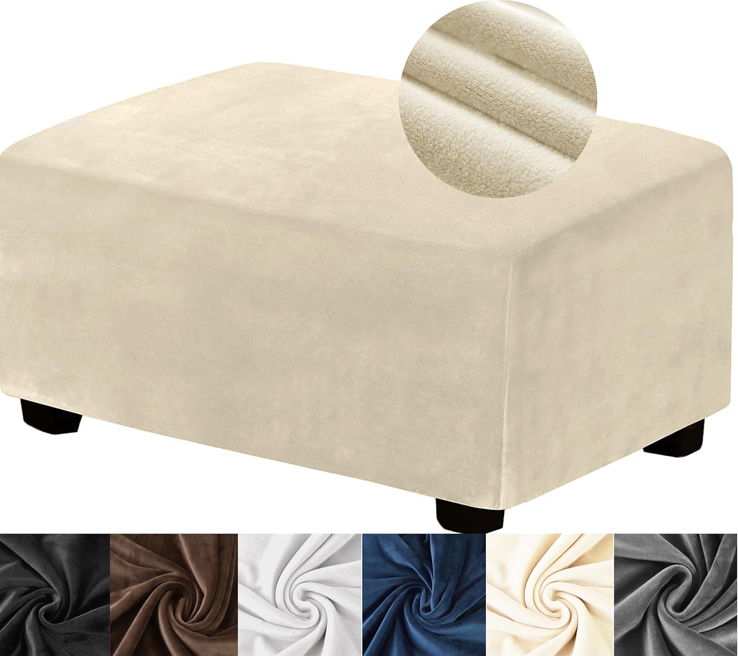 Amazon.com: ANWUCHEN Stretch Velvet Ottoman Slipcover - Thick Rectangle ...