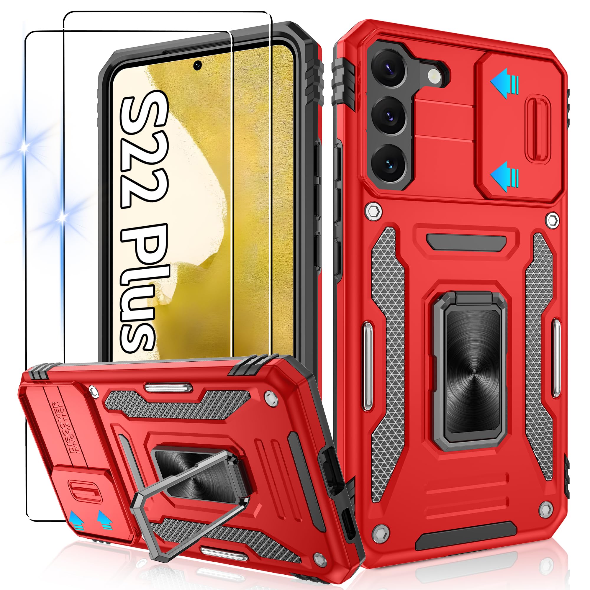 Amazon.com: Gritup for Galaxy-S22-Plus-Case with Slide Camera Cover + [HD Screen Protector×2 ...
