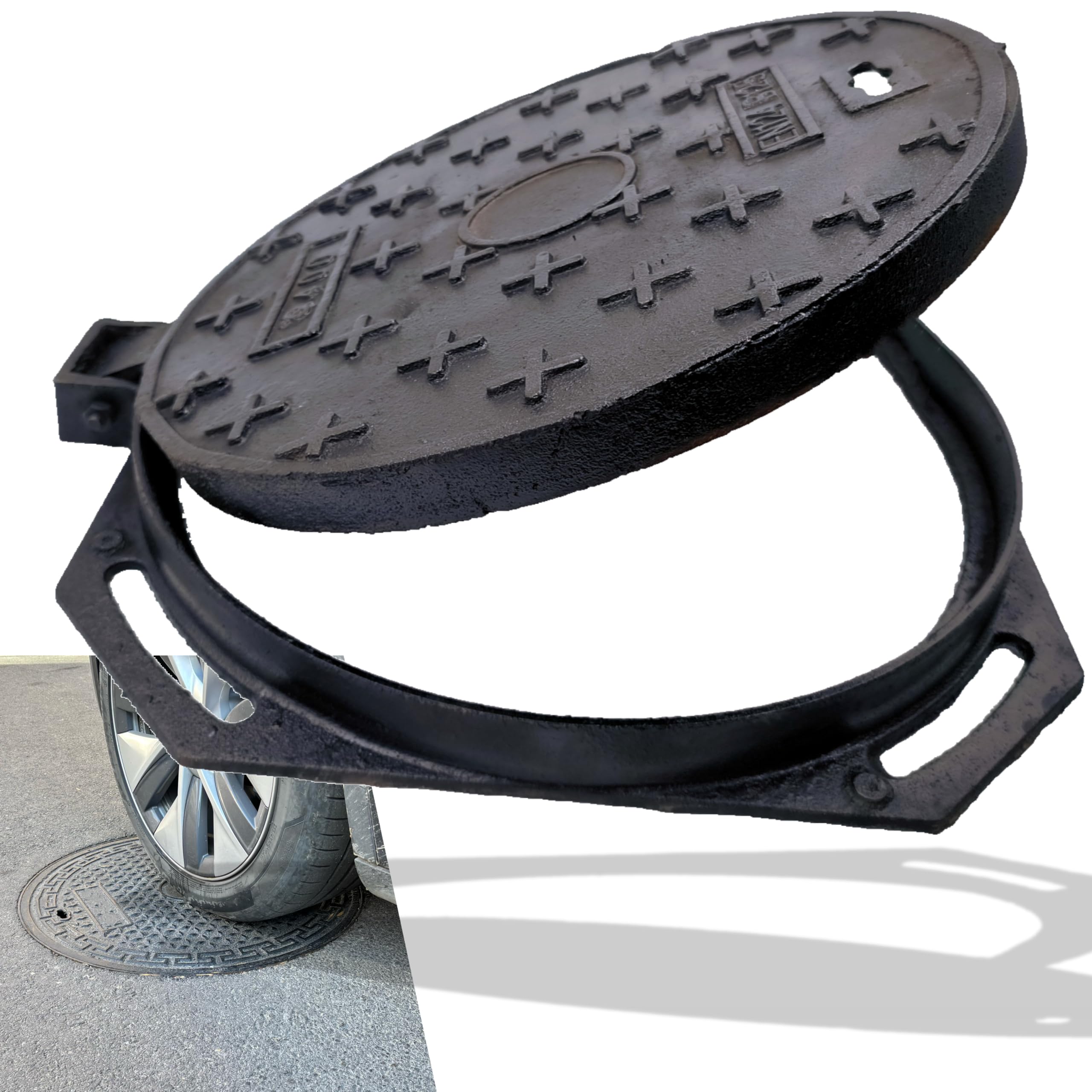 Amazon.com: MASSLUNT 16” Cast Iron Manhole Cover and Frame, Black ...
