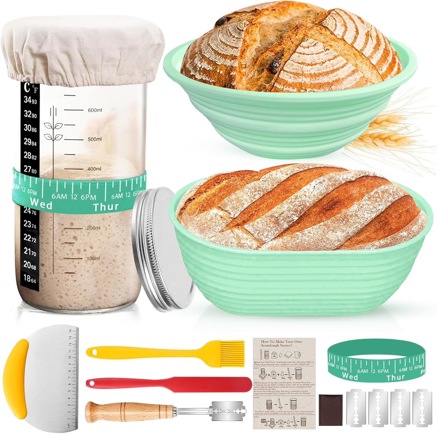 Sourdough Starter Kit Bread Baking Supplies,34oz Sourdough Starter Jar ...
