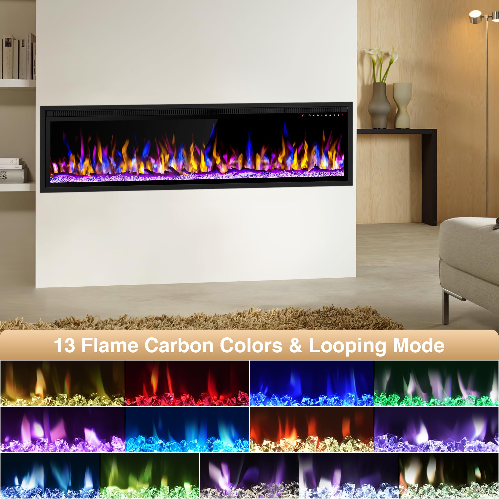 Snapklik.com : ALPACA 68 Inch Electric Fireplace Heater, Recessed in ...