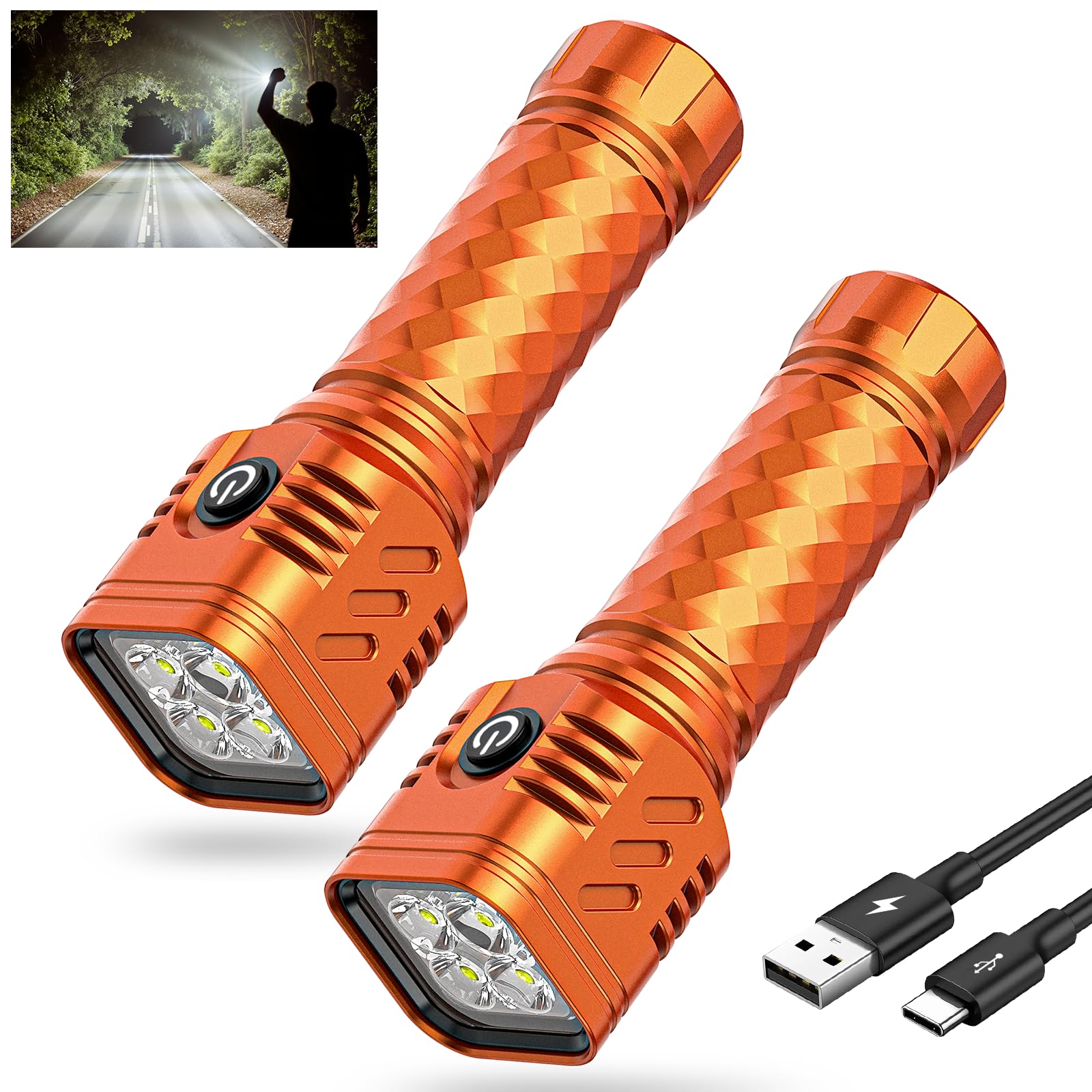 WdtPro Rechargeable Flashlights 2 Pack, 4X Super Bright LED Flashlight ...