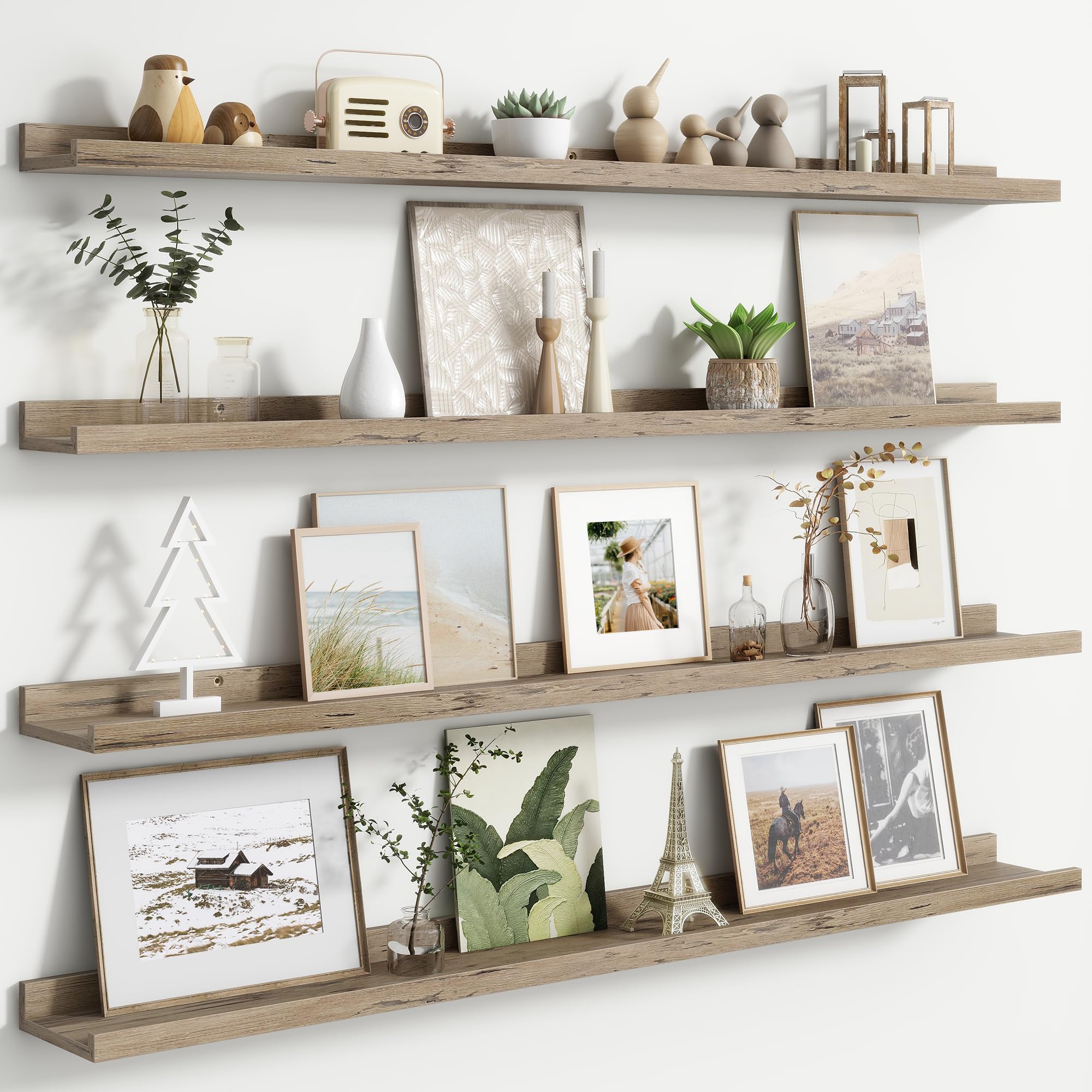 Amazon.com: Floating Picture Ledge Shelves for Wall Set of 4, 48 Inch ...