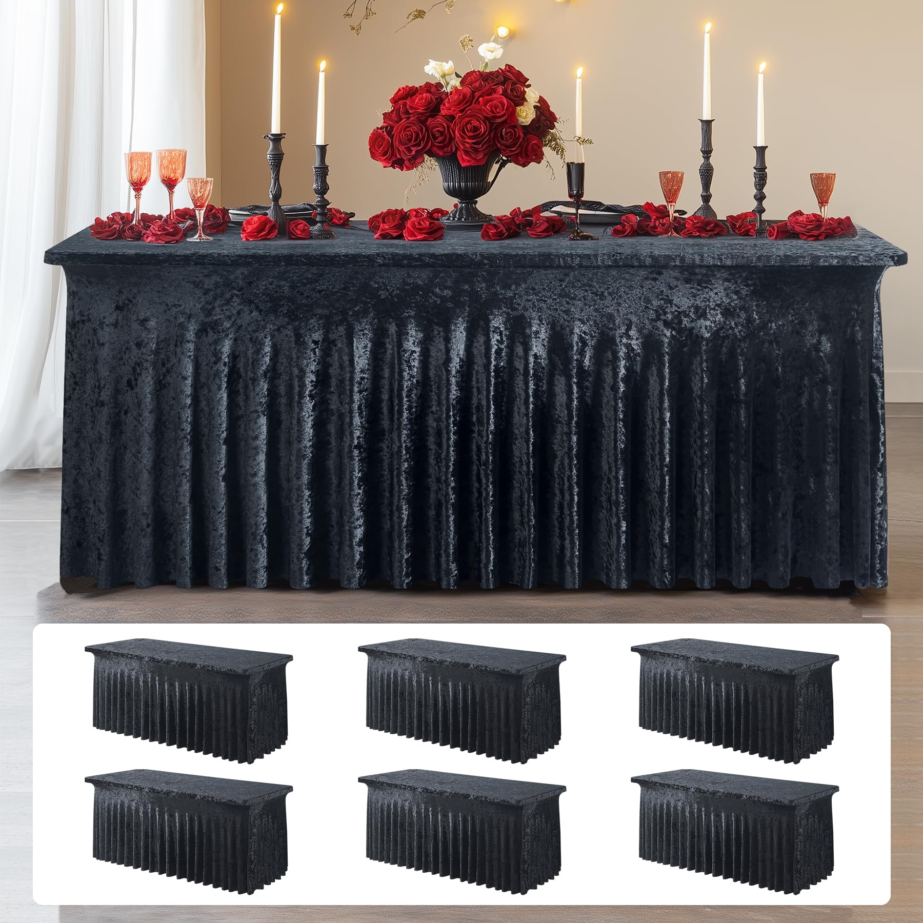Amazon.com: 6 Pack 6ft Black Velvet Tablecloth for Rectangle Tables ...