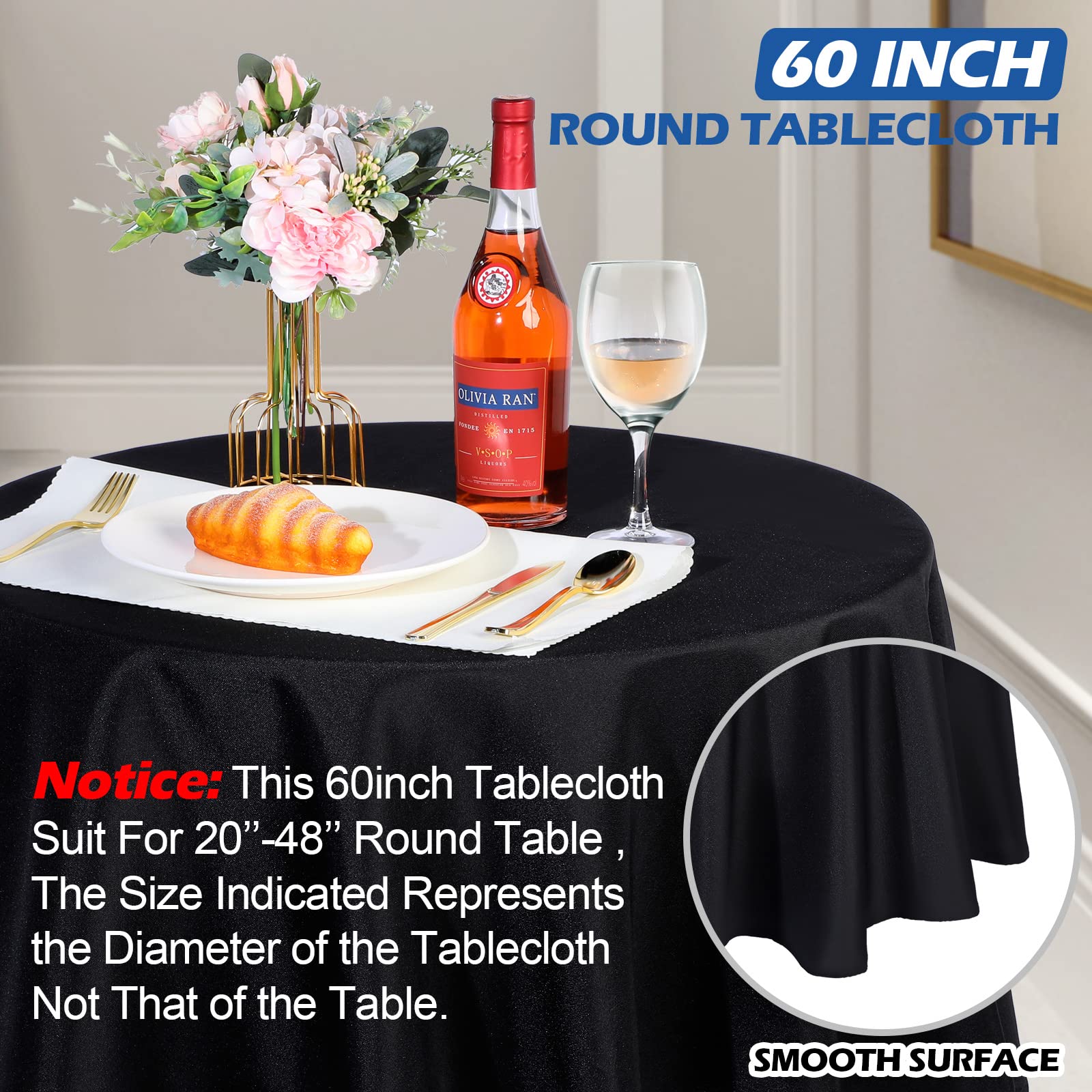 6 Pack 60 Inch Round Tablecloth Suitable for 20-48 Inch Round Tables ...