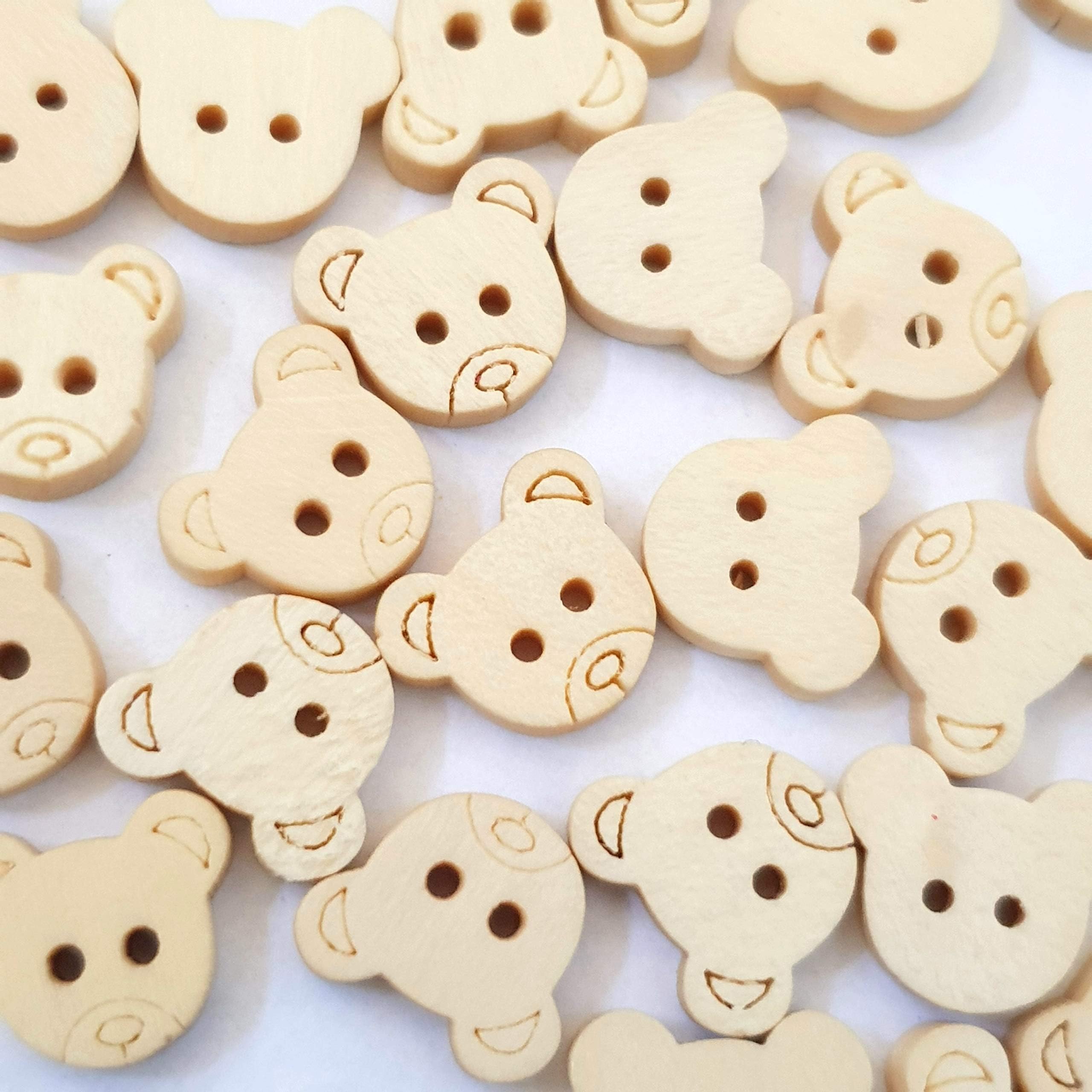 Jagowa 120PCS Teddy Bear Buttons DIY Crafts Wooden Bear Buttons DIY ...