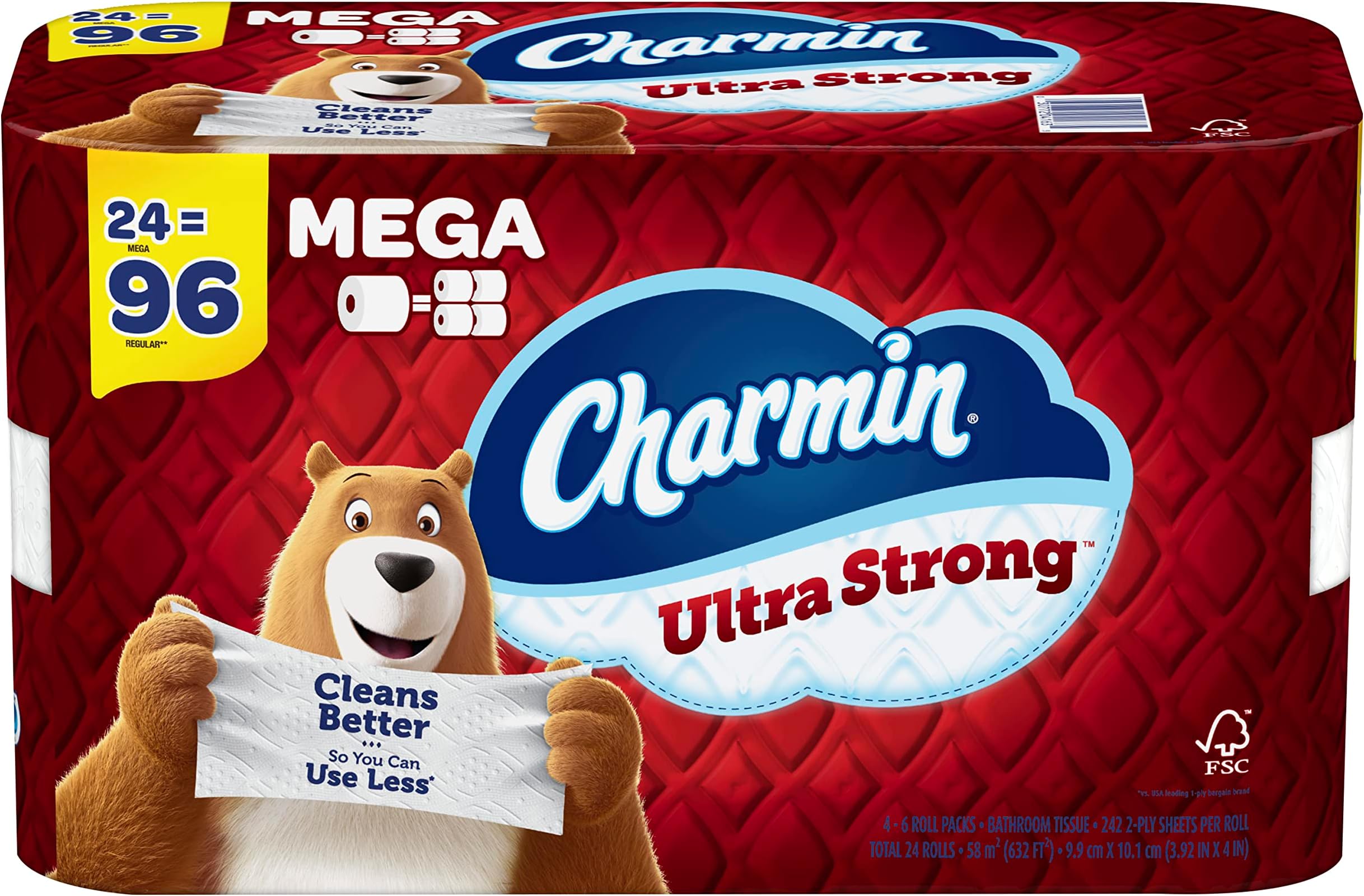 Amazon.com: Charmin Ultra Strong Toilet Paper, 6 Mega Rolls = 24 ...