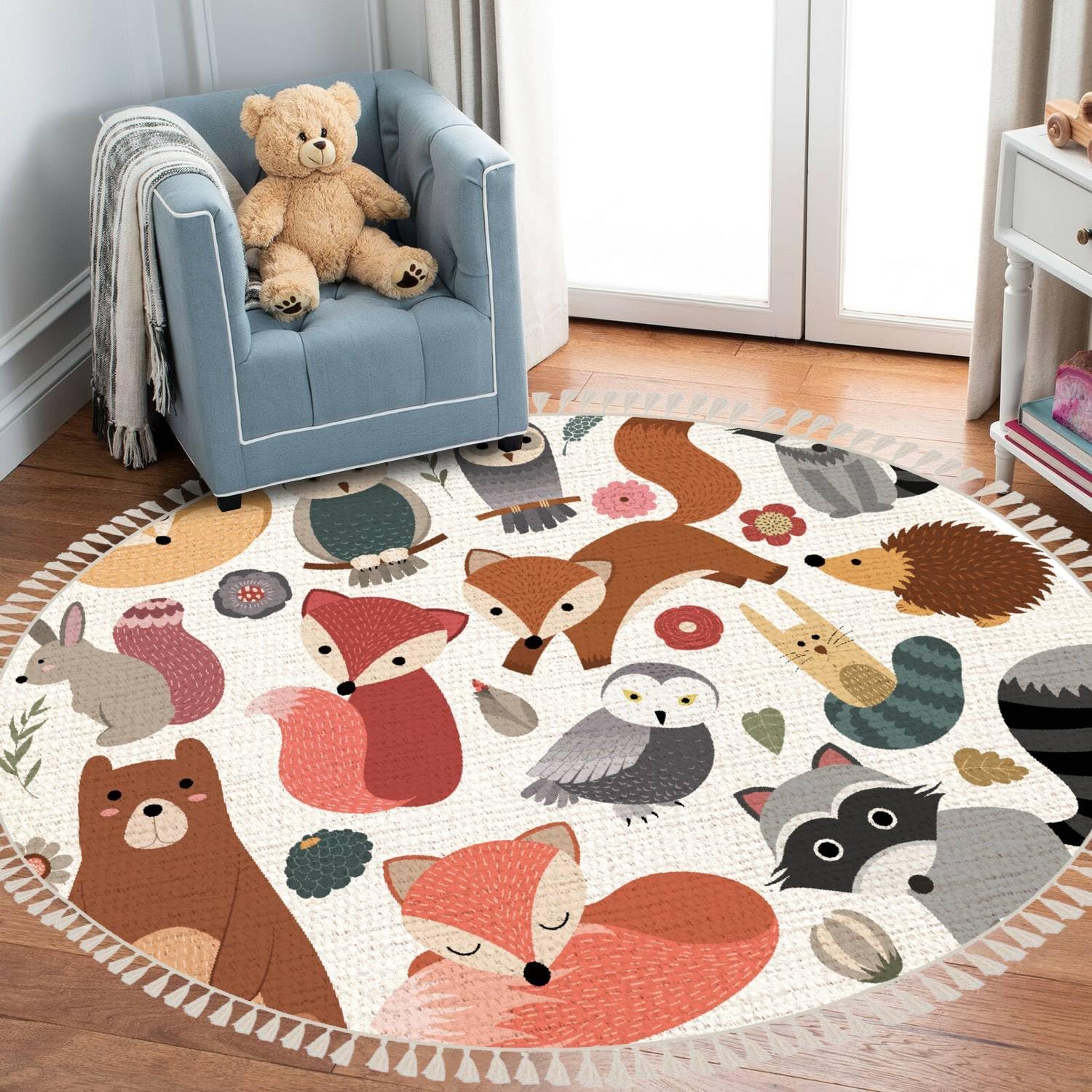 Amazon.com: DNEWYNPABV Round Rugs Woodland Animals Cute Forest Design ...