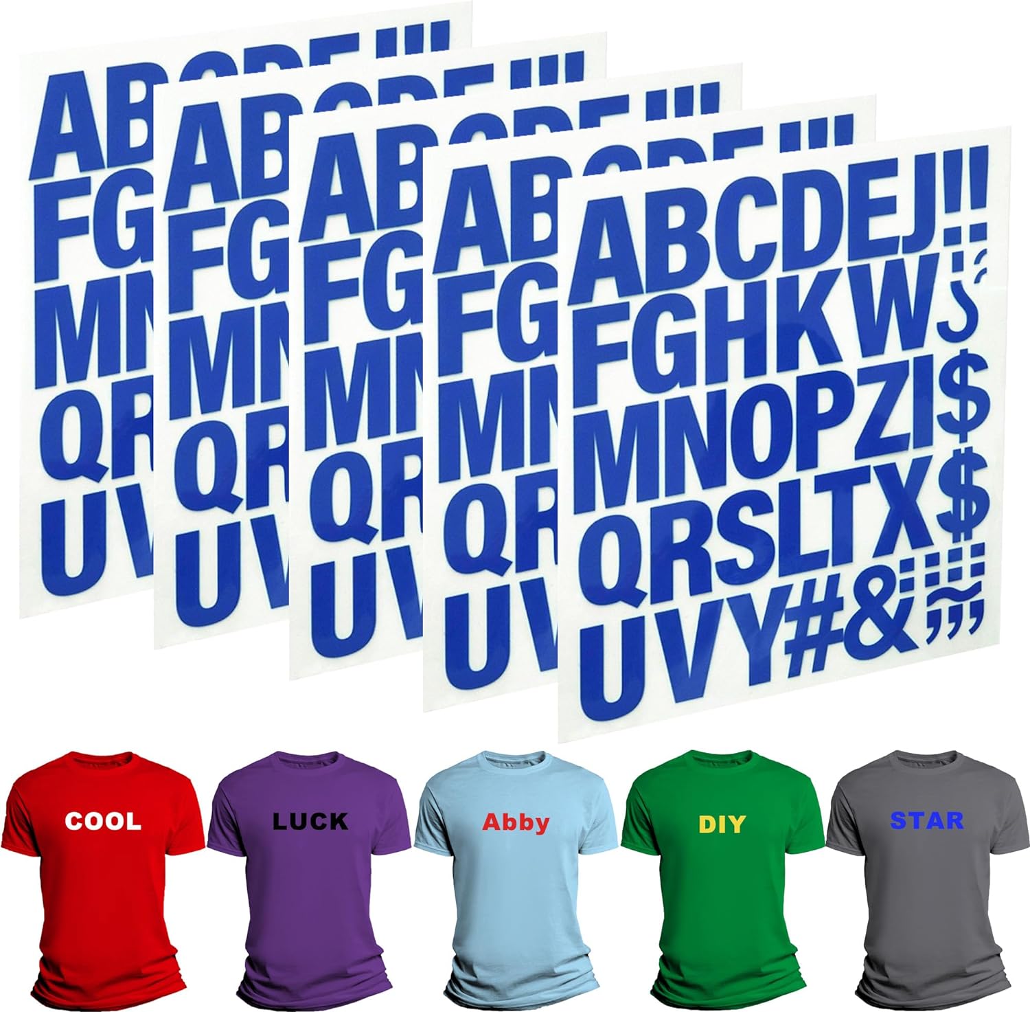 Amazon.com: 220 Pieces Iron on Letters for Clothing, 5 Sheets of Blue ...