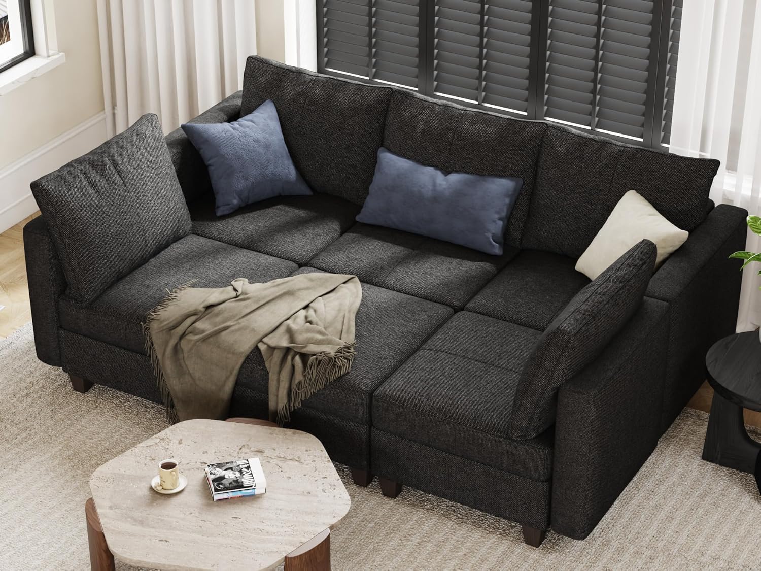 Amazon.com: EASE MOOSE Modular Sleeper Sofa Linen Sectional Couch Sofa ...