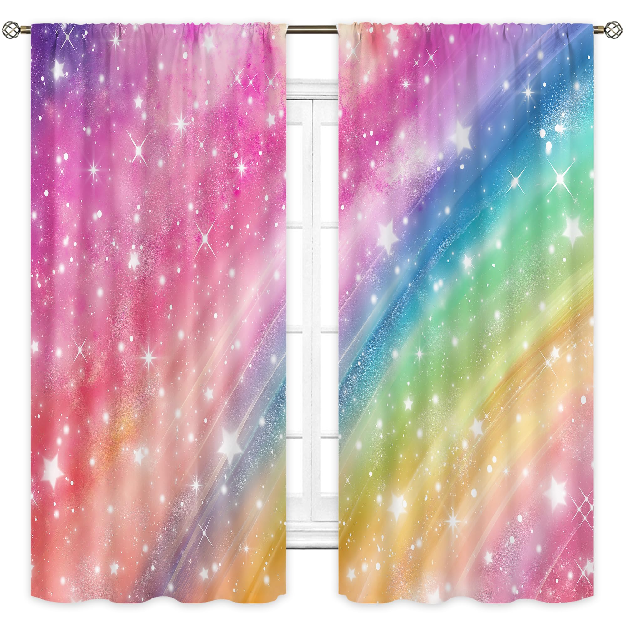 Amazon.com: Cinbloo Colorful Rainbow Curtains 42Wx63H Inch Rod Pocket ...