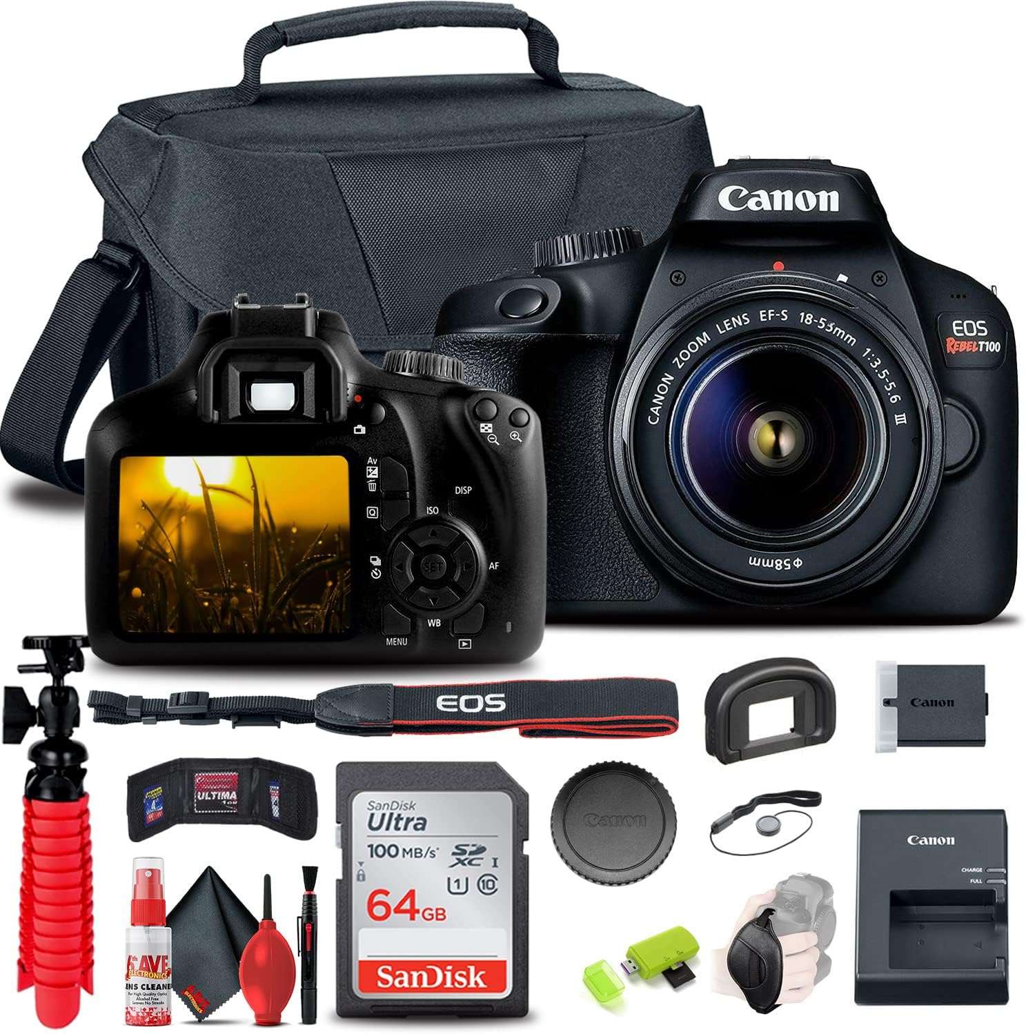 Amazon.com : Canon EOS 4000D / Rebel T100 Digital SLR Camera Body w/Canon EF-S 18-55mm f/3.5-5.6 ...