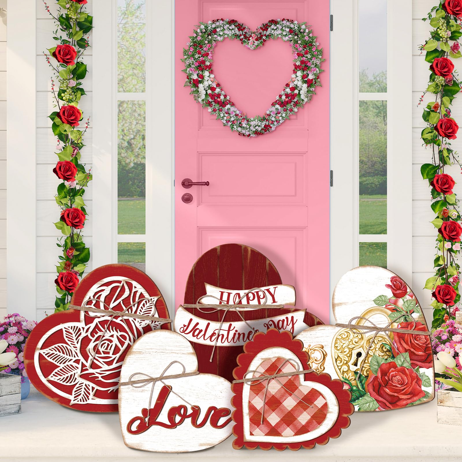 Amazon.com : Memorywuu 5 Pcs Valentine's Day Heart Porch Standing Decor ...