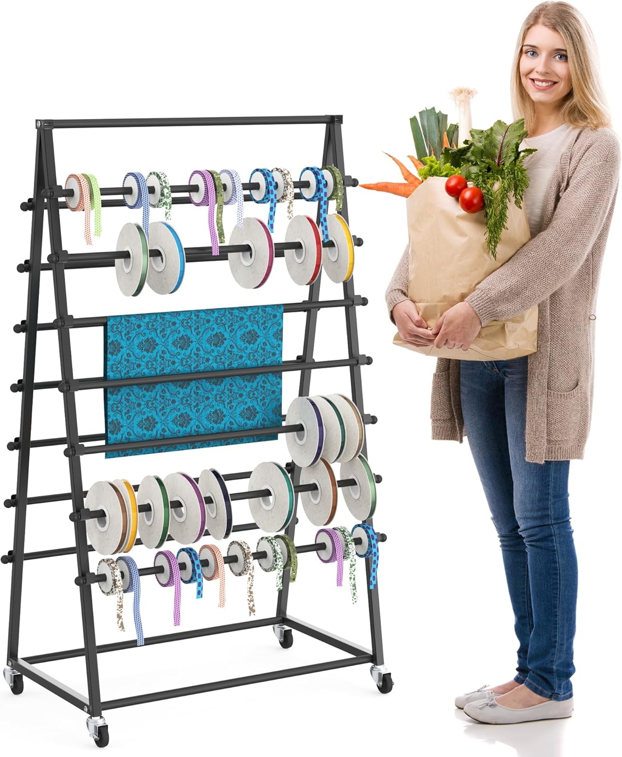 Amazon.com: Rolling Ribbon Organizer, 15 Tier Metal Ribbon Holder ...