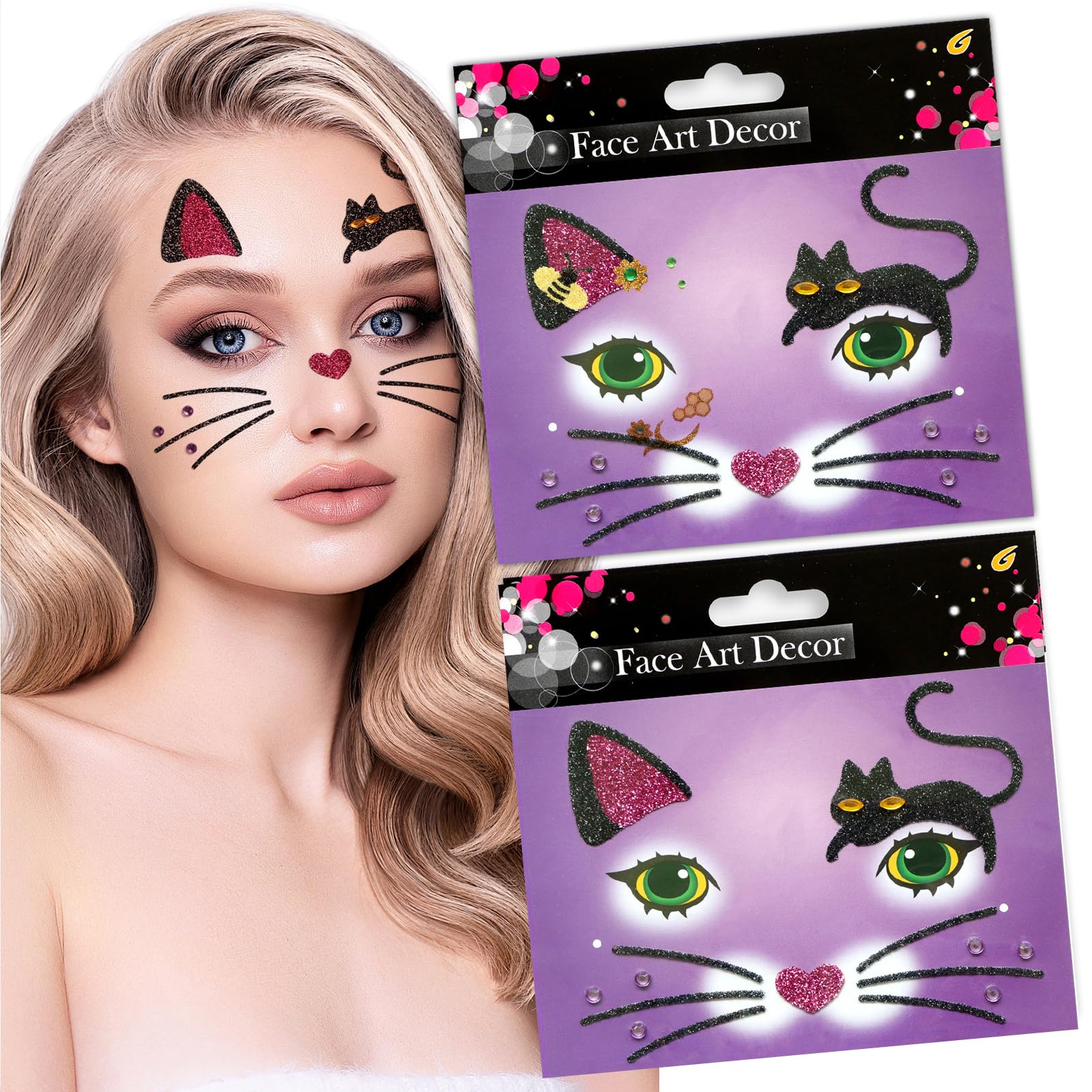 Amazon.com : Halloween Face Stickers Glittery Cute Cat Temporary Tattoo ...