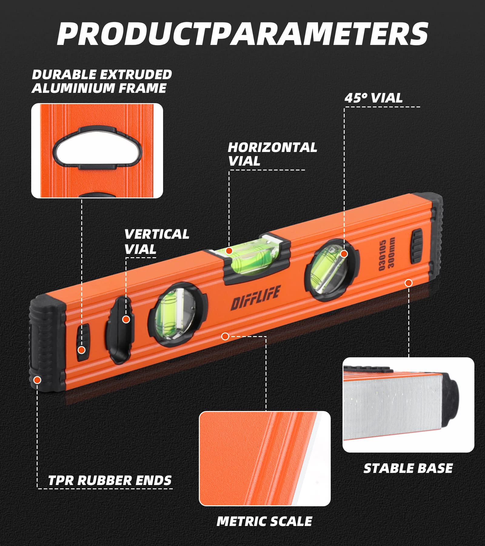 Snapklik.com : DIFFLIFE 12" Level & Tool Aluminum Reinforced Torpedo Level