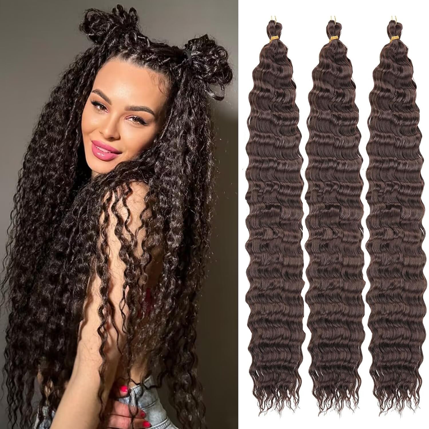 LDGUGO Deep Wave Crochet Hair Curly Braiding Hair for Women Ocean Wave ...