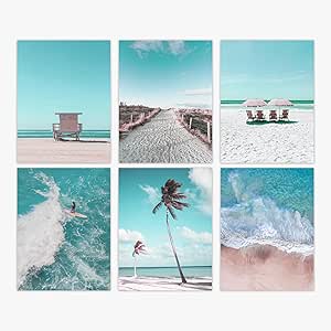 Amazon.com: Beach Posters - Set of 6 Coastal Wall Art Beach Prints ...