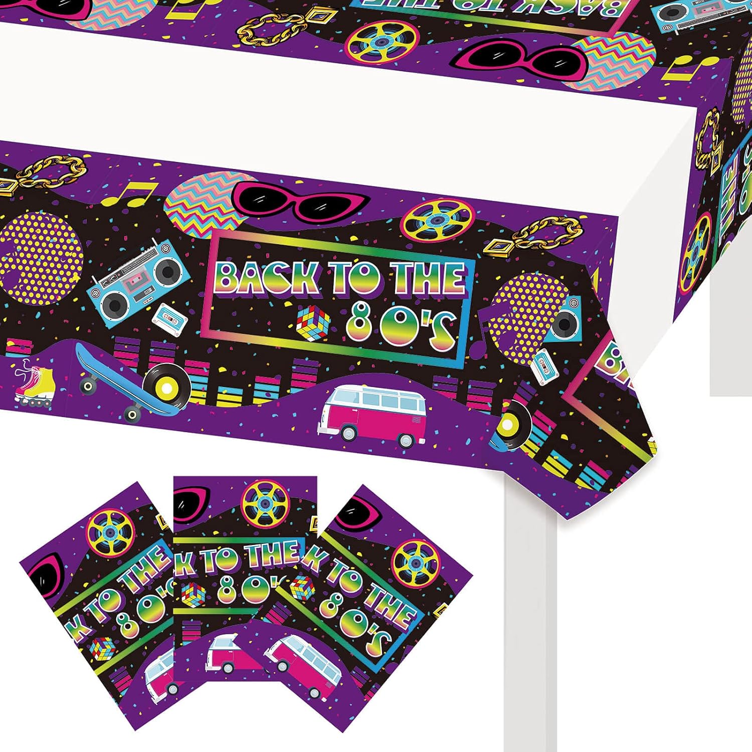 Amazon.com: 3 Pcs Back to The 80's Tablecloth Retro Radio 80s Party ...