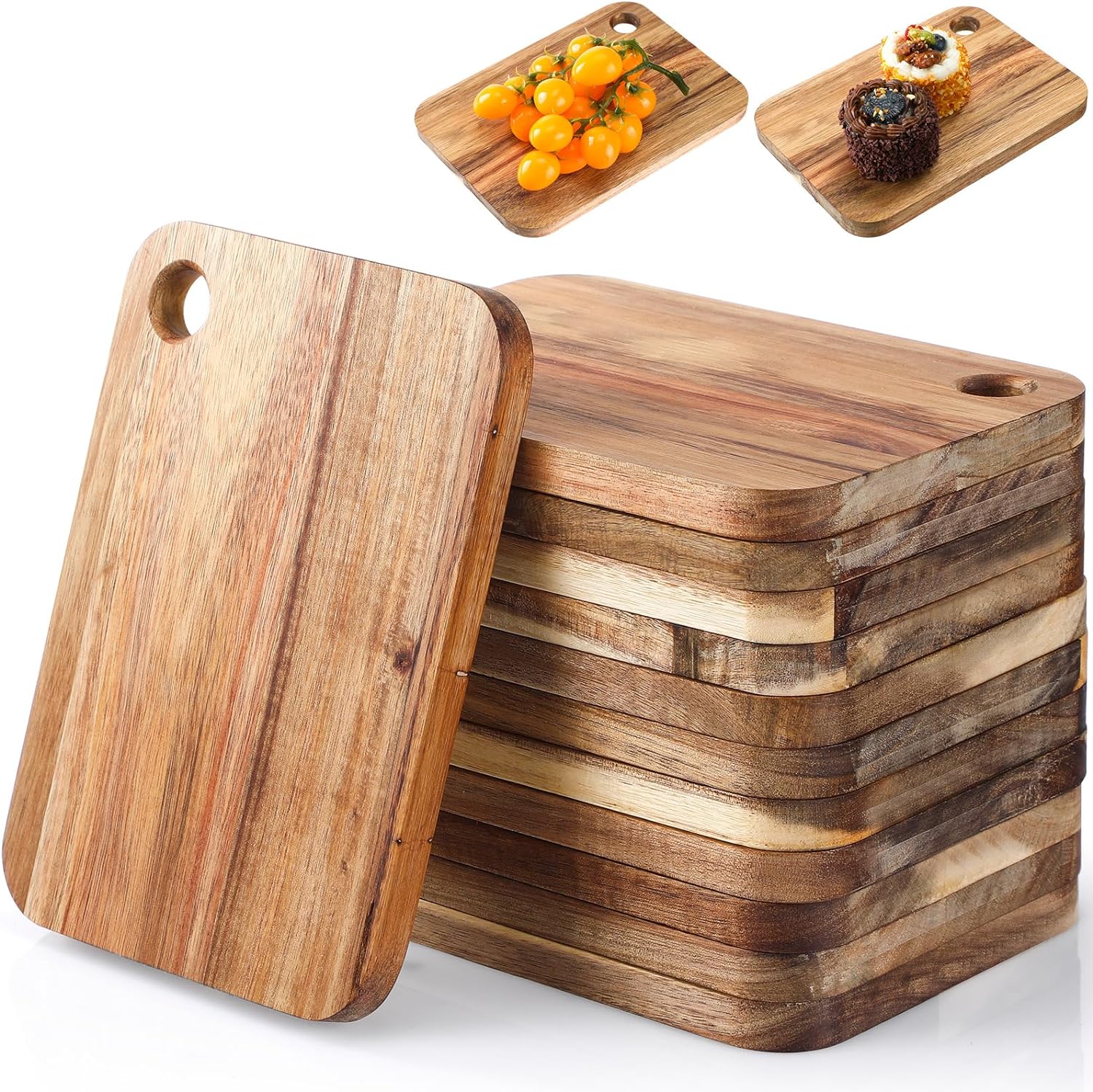 Amazon.com: Vesici 12 Pcs Small Acacia Wood Cutting Board Rectangle Wooden Chopping Boards ...