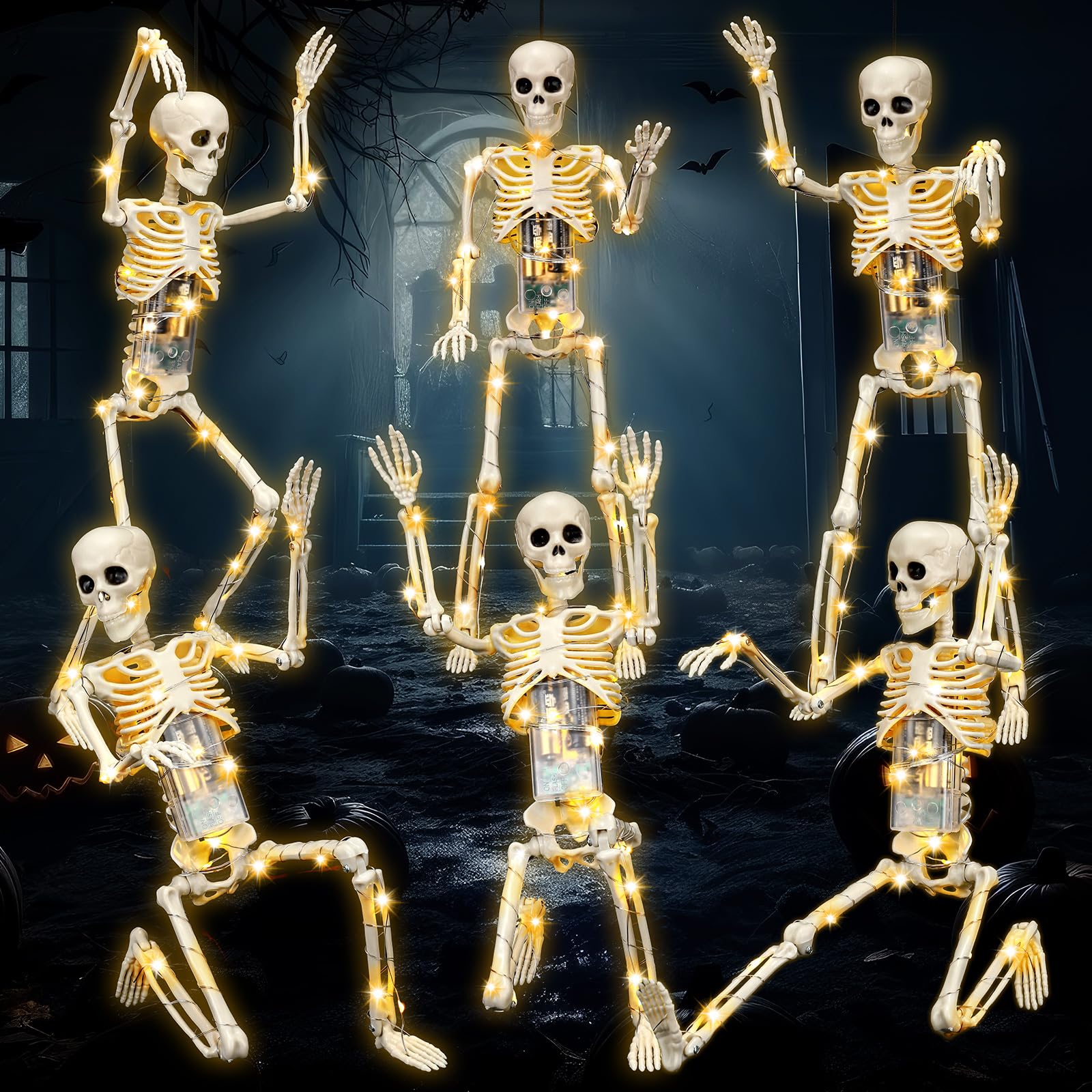 Full Body Skeleton Wymulot 2 Pack 40 Inch Light Up Halloween Skeletons ...