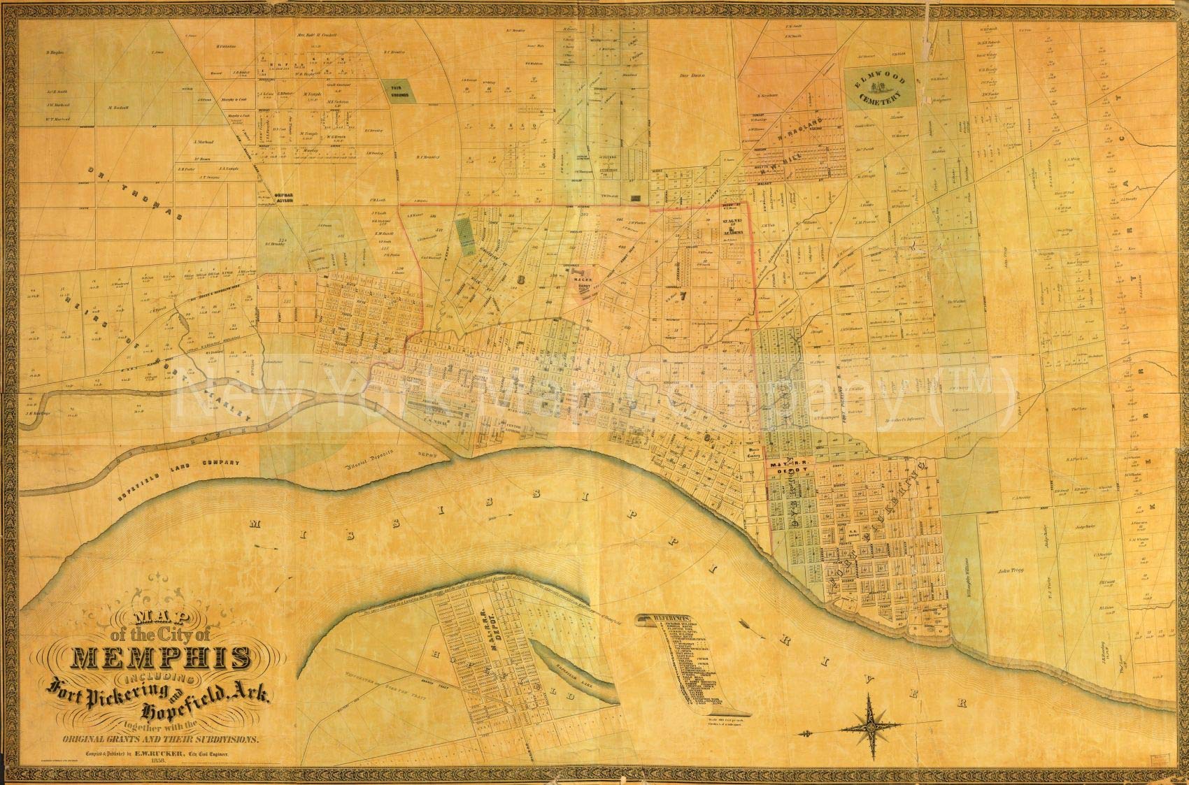 1858 Map Of Memphis Tennessee Including Fort Pickering And Hopefield ...