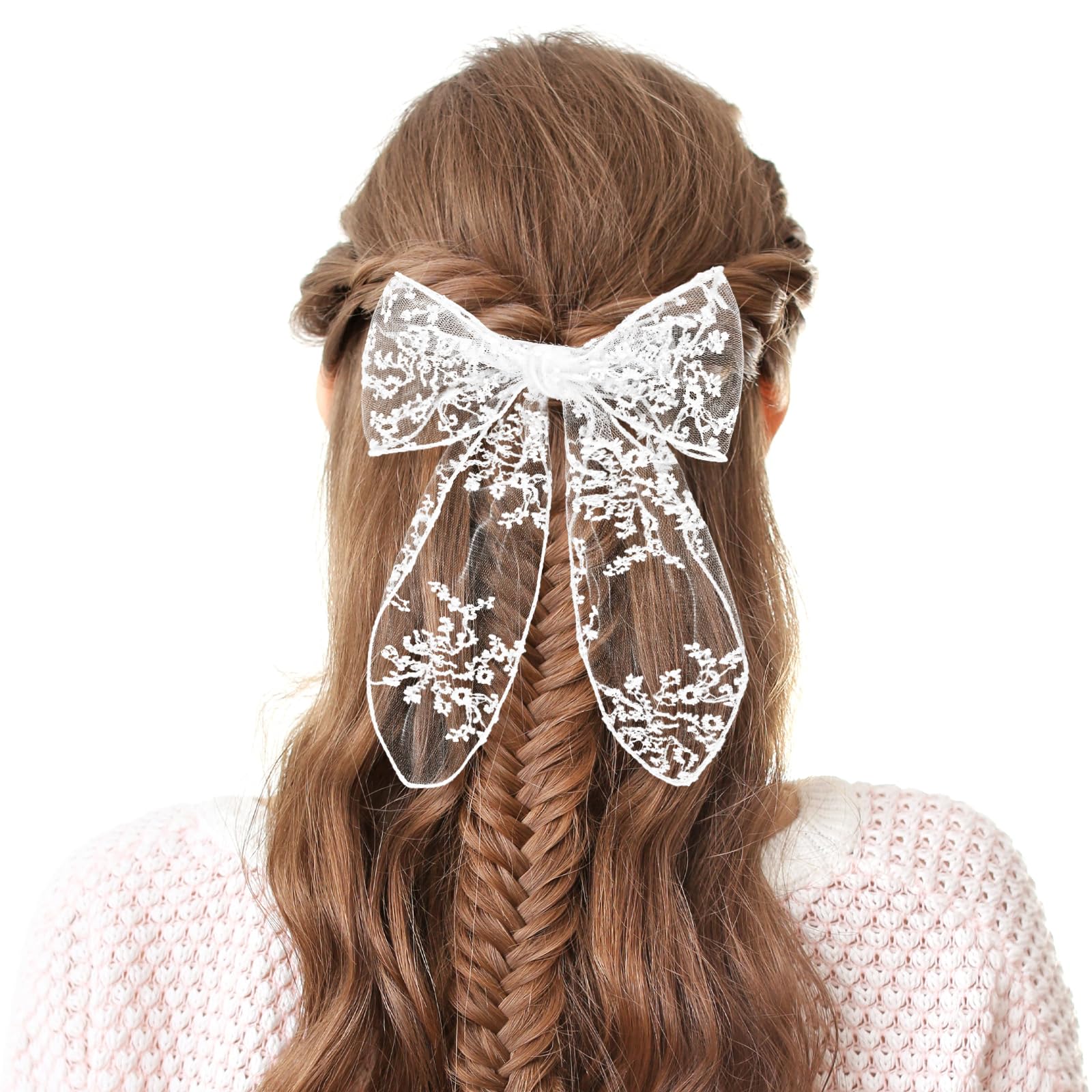 White Lace Hair Bow Clips for Women, Cute Tulle Bow Barrettes, Women ...