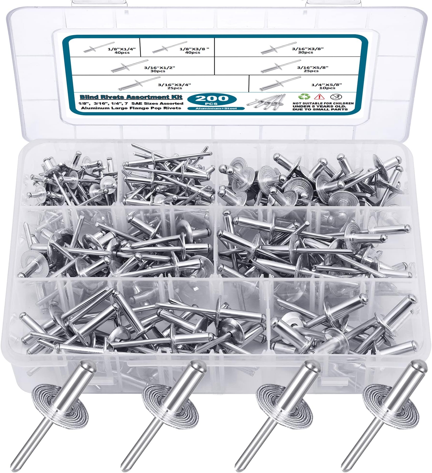 Amazon.com: 220PCS Large Flange Aluminum Blind Rivets，Black Rivets Pop ...