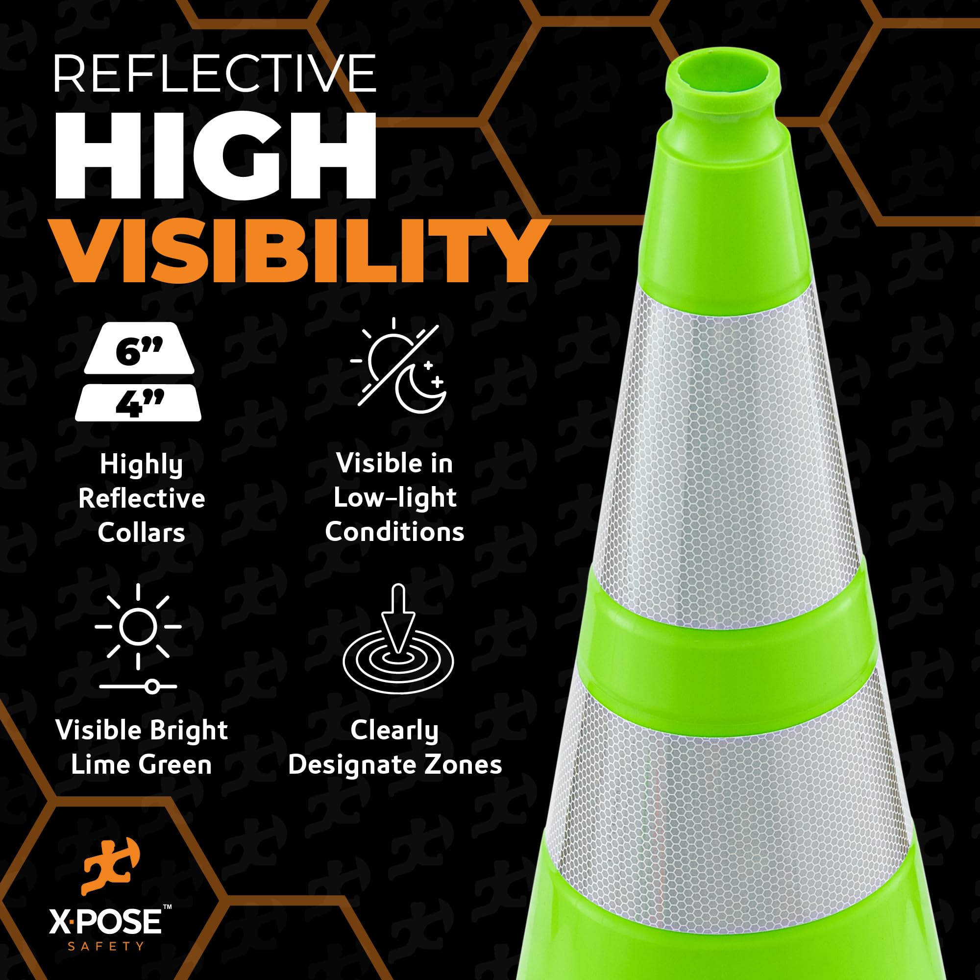 Snapklik.com : 28” Lime Green Traffic Cone - Dual 6" & 4" Reflective ...