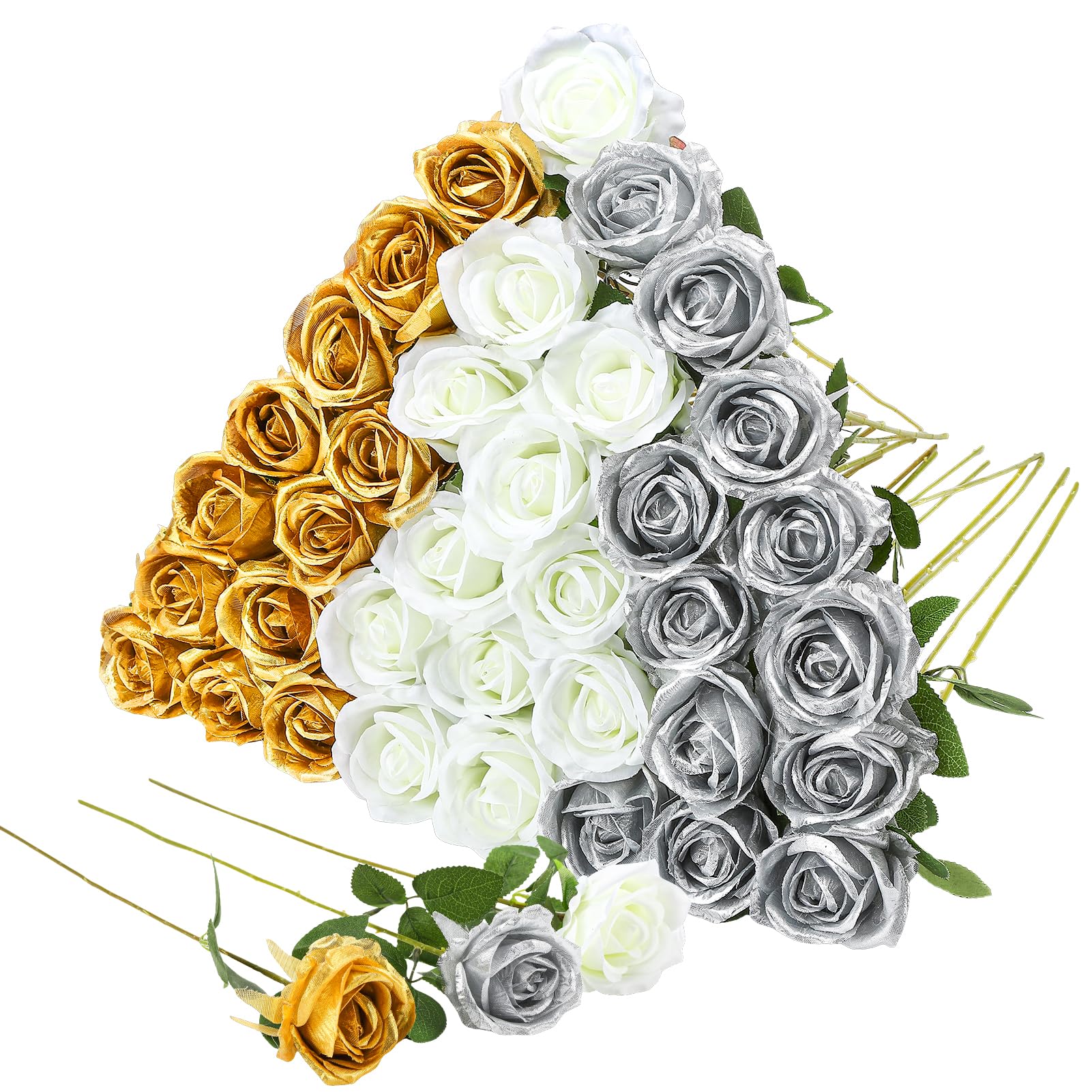 Amazon.com: Hoemwarm 36 Pcs Silk Gold White Sliver Rose Bouquet Bridal ...