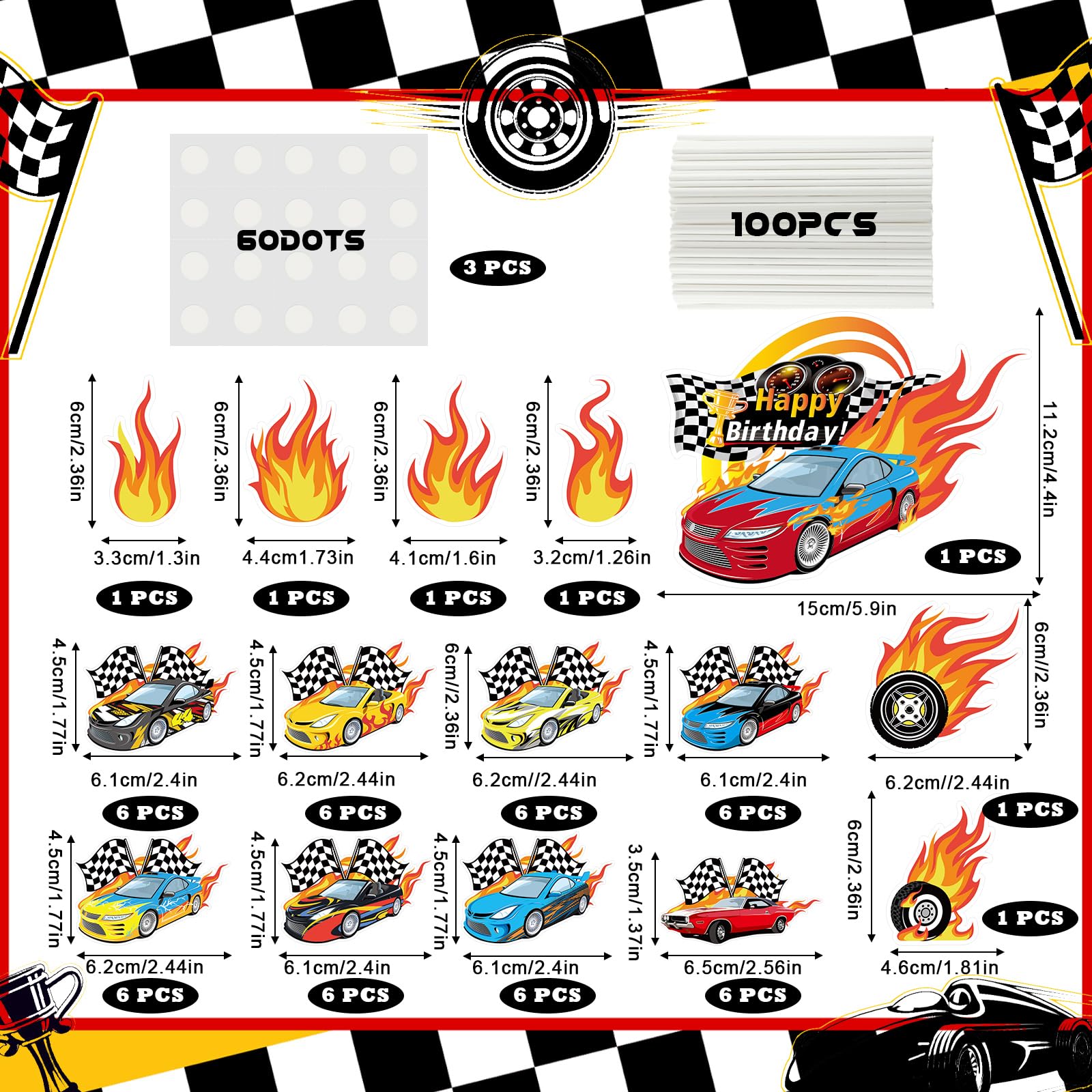Snapklik.com : 55 Pcs Race Car Cupcake Toppers Hot Happy Birthday Cake ...