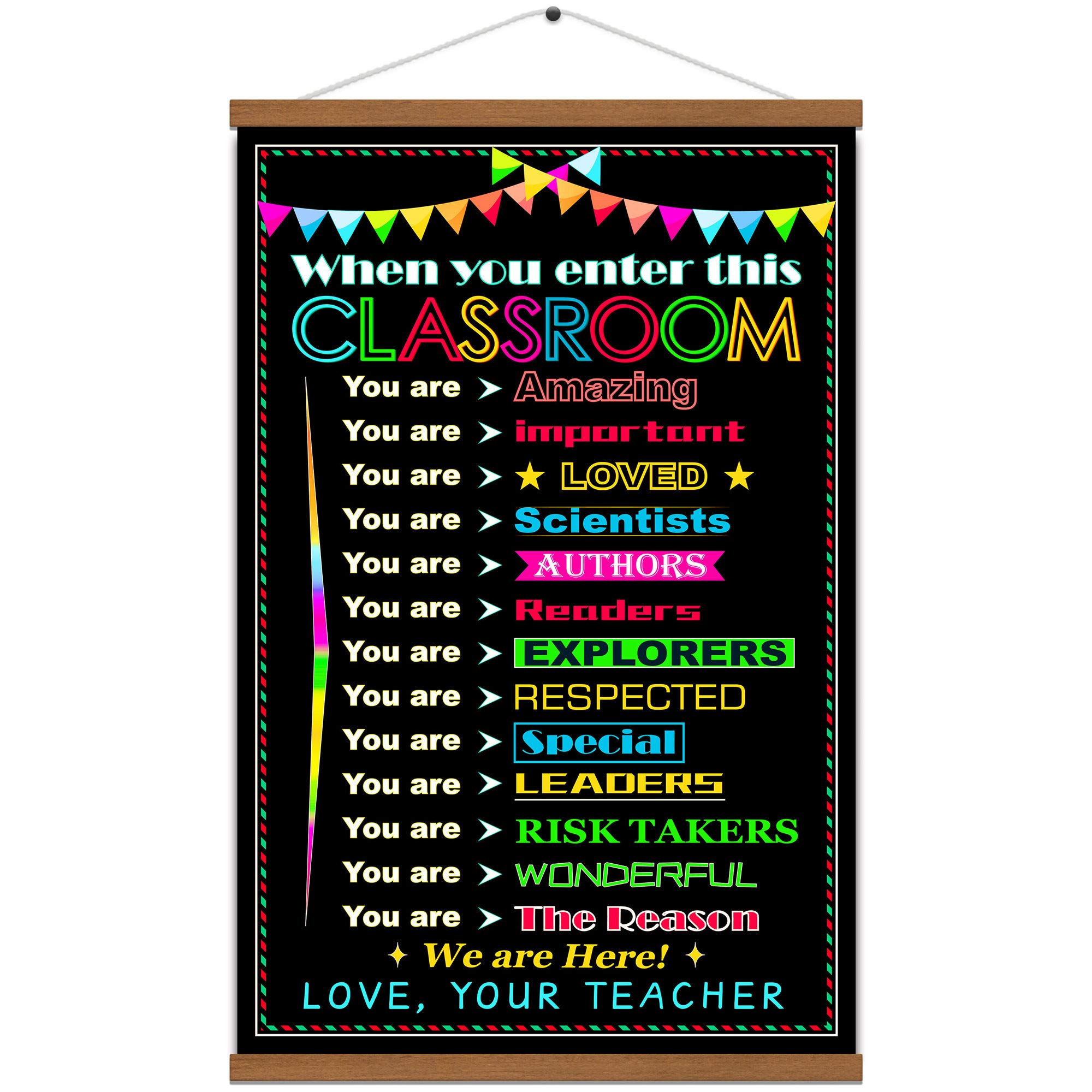 Classroom Poster Student Inspirational Sign Scroll Woood Frame Hanger ...