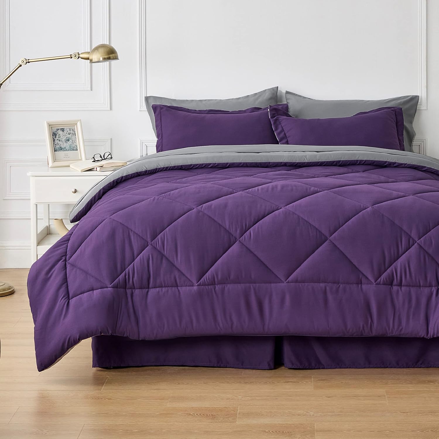 Amazon.com: BEDSURE Purple King Comforter Set - 8 Pieces Reversible Bed ...