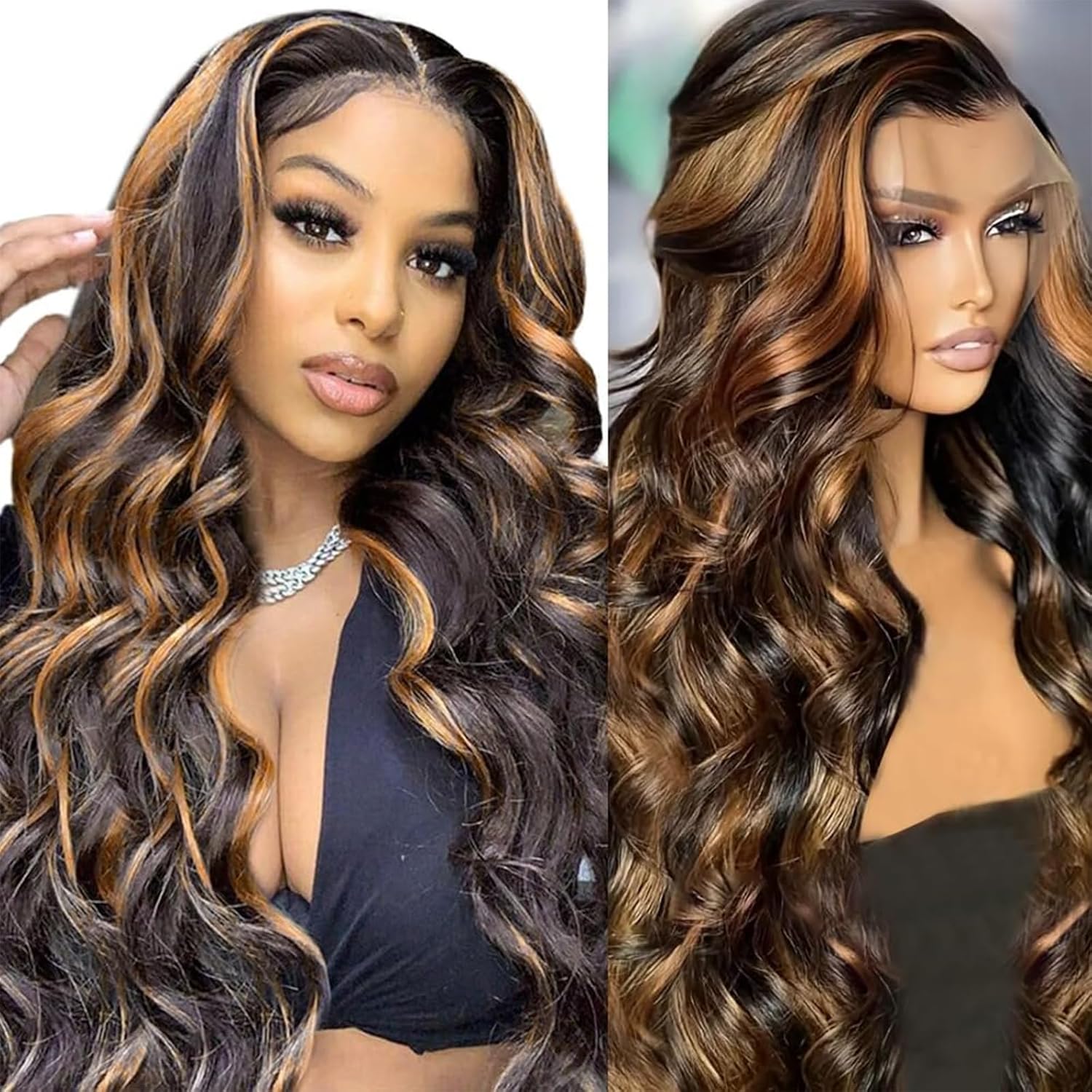 Amazon.com : soul lady 13x6 Ombre Highlight Lace Front Wigs Human Hair Pre Plucked 1B/30 Body ...