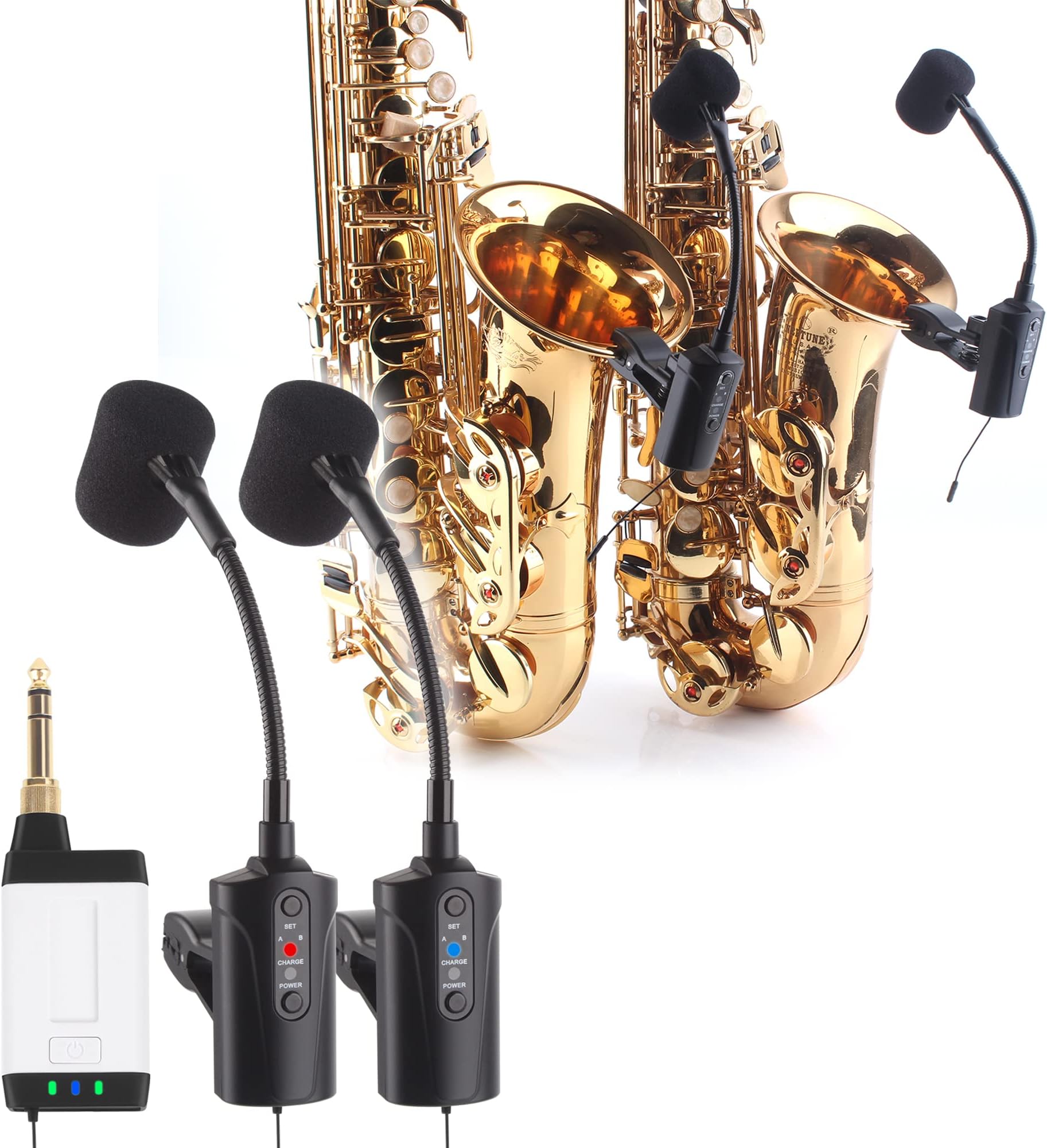 Amazon.com: MAMKOES Double Microphone for Saxophone Q2/ST-5 Wireless Sax Microphone Instrument ...
