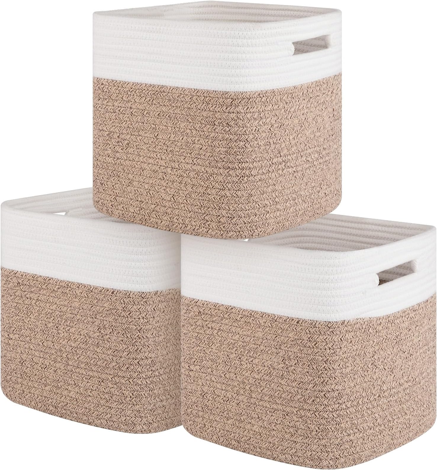 Amazon.com: NaturalCozy Storage Cubes 11 Inch Cotton Rope Woven Baskets ...