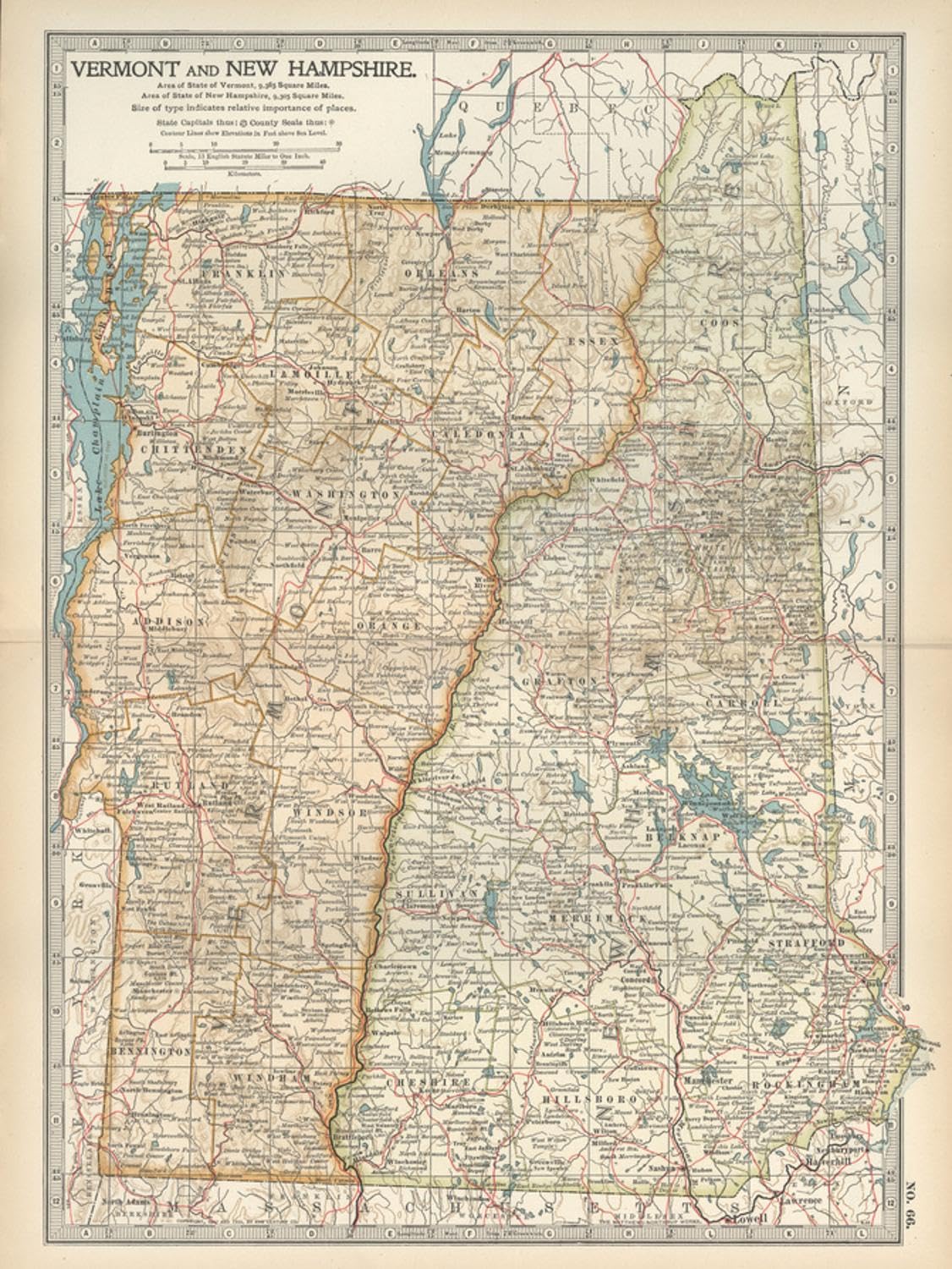 Amazon.com: ART.COM Wall Art Print Map of Vermont and New Hampshire ...