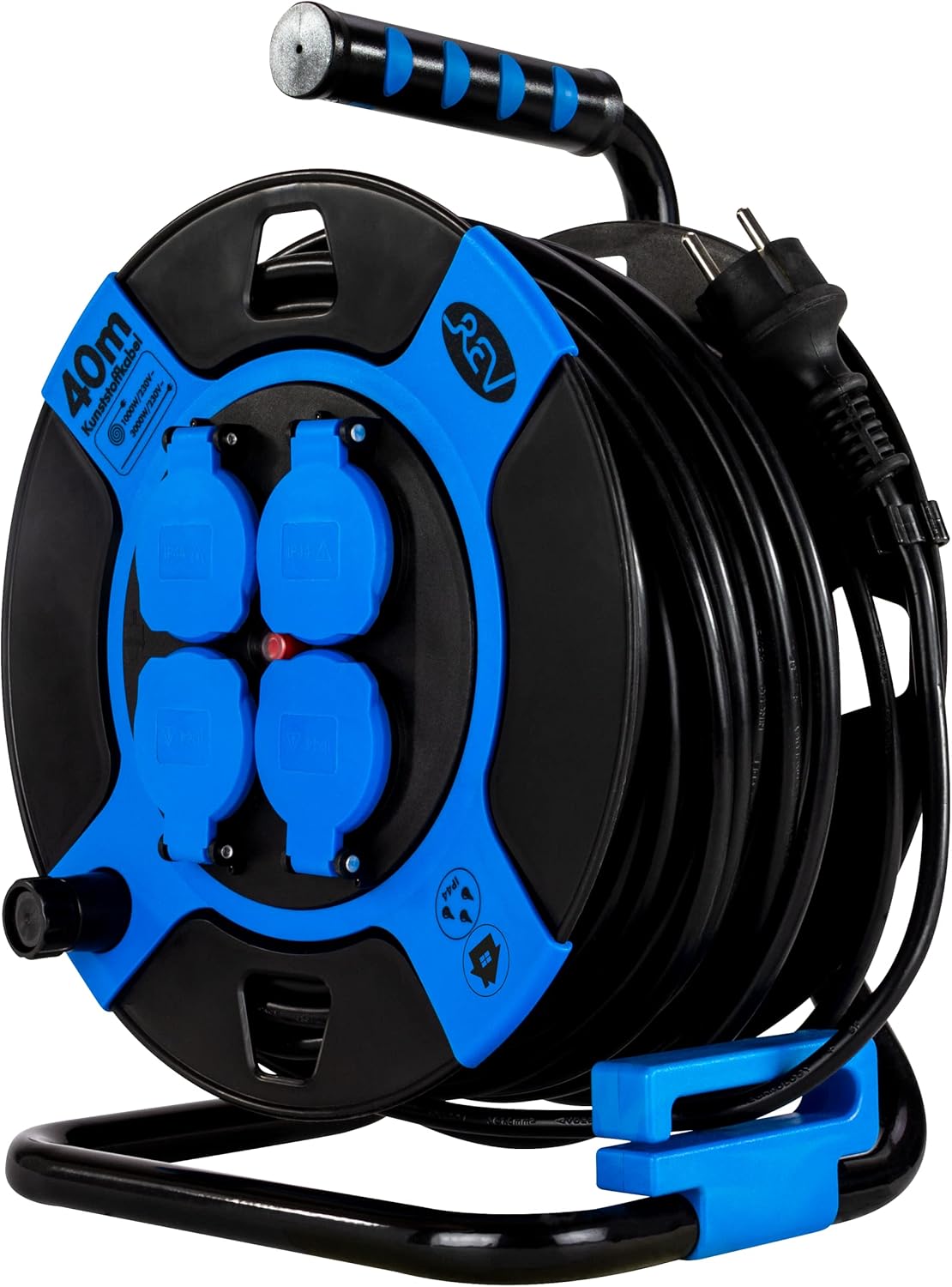 REV Cable Reel, IP44, Outdoor, 4 Earthing Contact Sockets, 40 m, Black ...