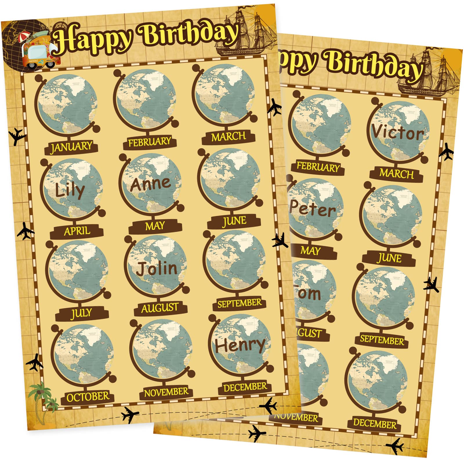 Amazon.com : Happy Birthday Chart for Classroom, 2Pcs Birthday Poster ...