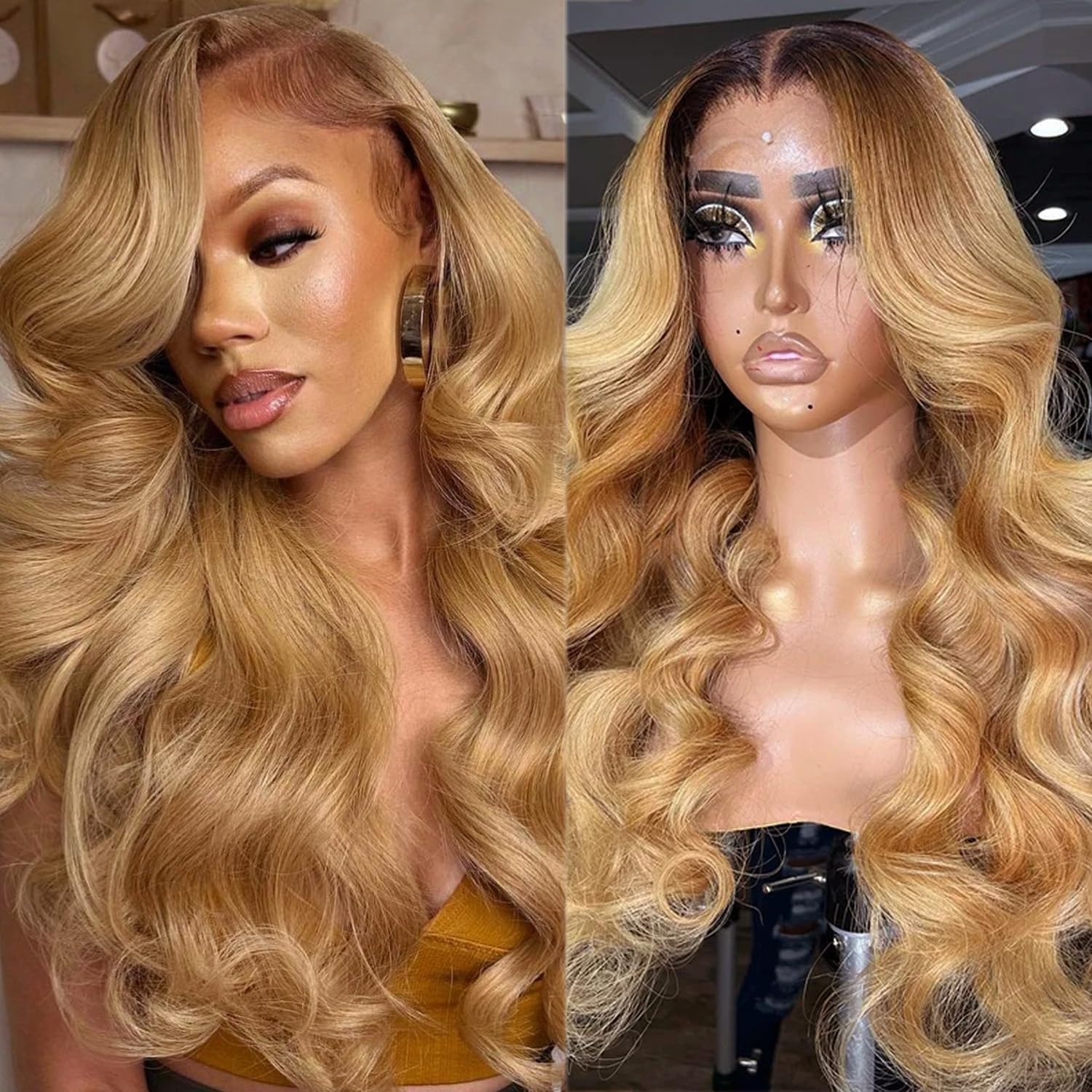 Amazon.com : Benafee Body Wave 13x6 Lace Front Wigs Human Hair, Ombre Honey Blonde Lace Frontal ...