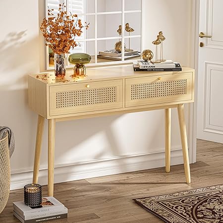 Amazon.com: SICOTAS Console Table with Rattan Drawers - Boho Entryway ...