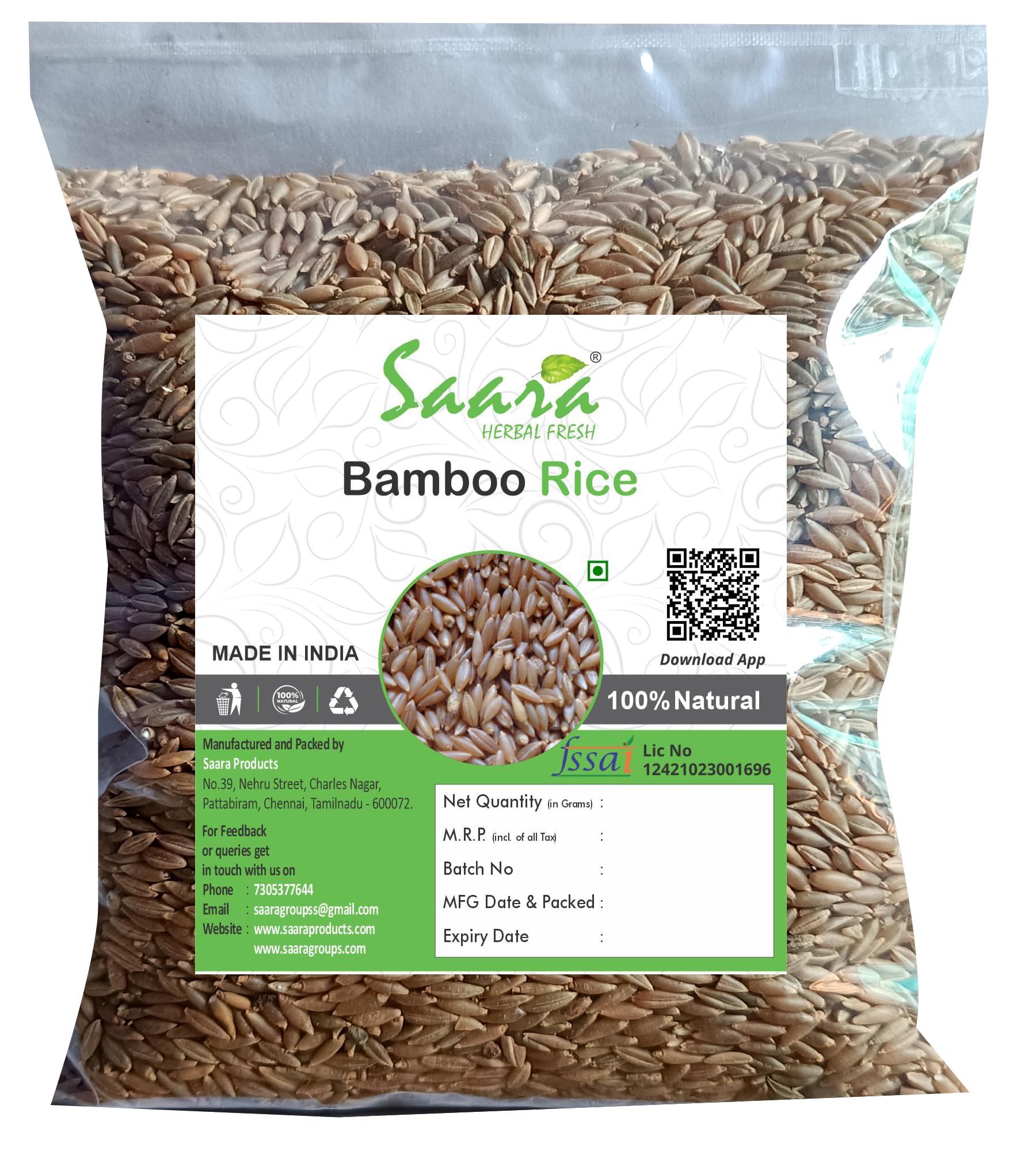 SAARA Bamboo Rice, 450 g | Mulayari | Moongil Arisi | Moongil Rice ...